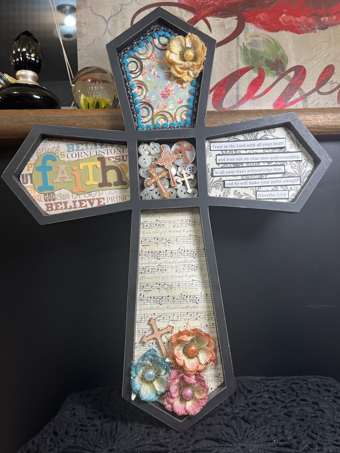 Decorative Wooden Cross w/ a Shadow Box Design Wall Hanging. Created by ...