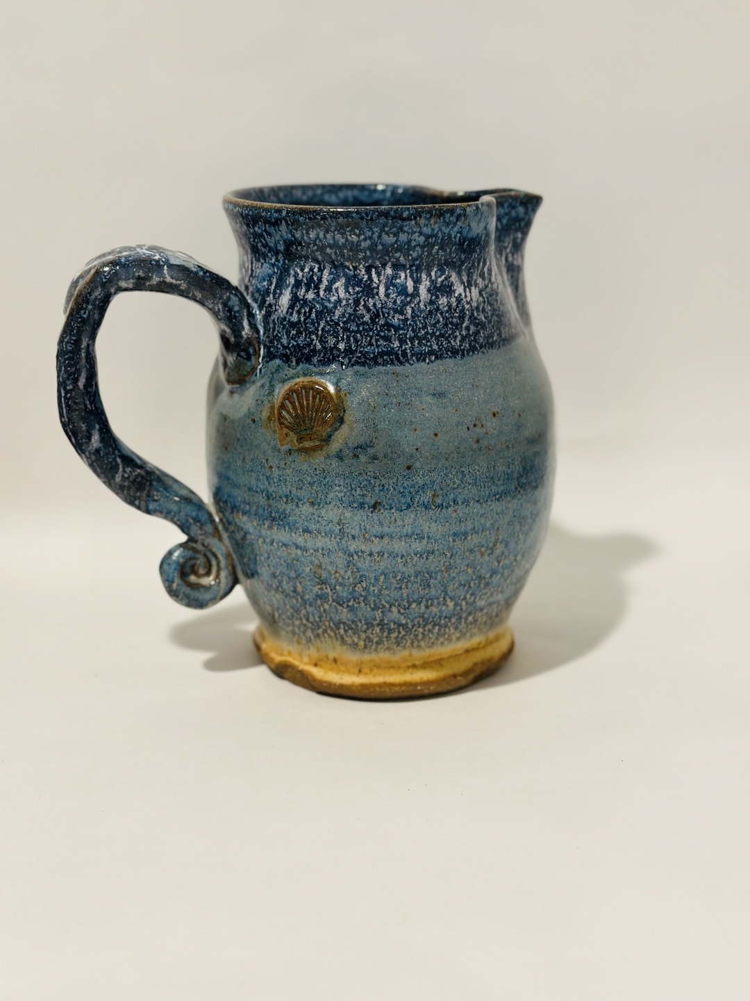 HOLLEY HILL POTTERY Art Pottery Pitcher Blue With Shell Design STOKES ...