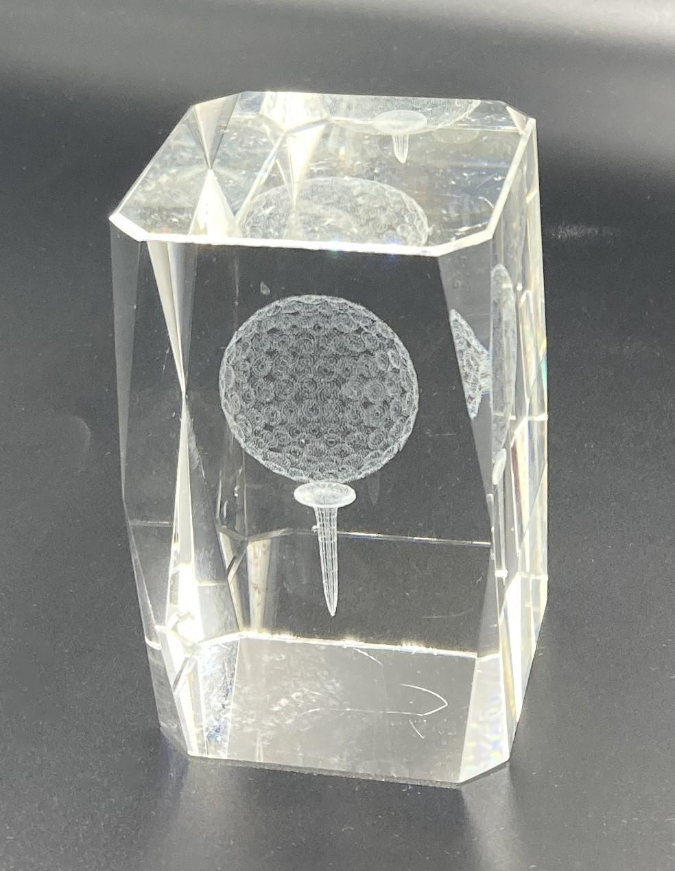 Golf Crystal Block Laser Etched Paperweight, Golf Ball on Tee