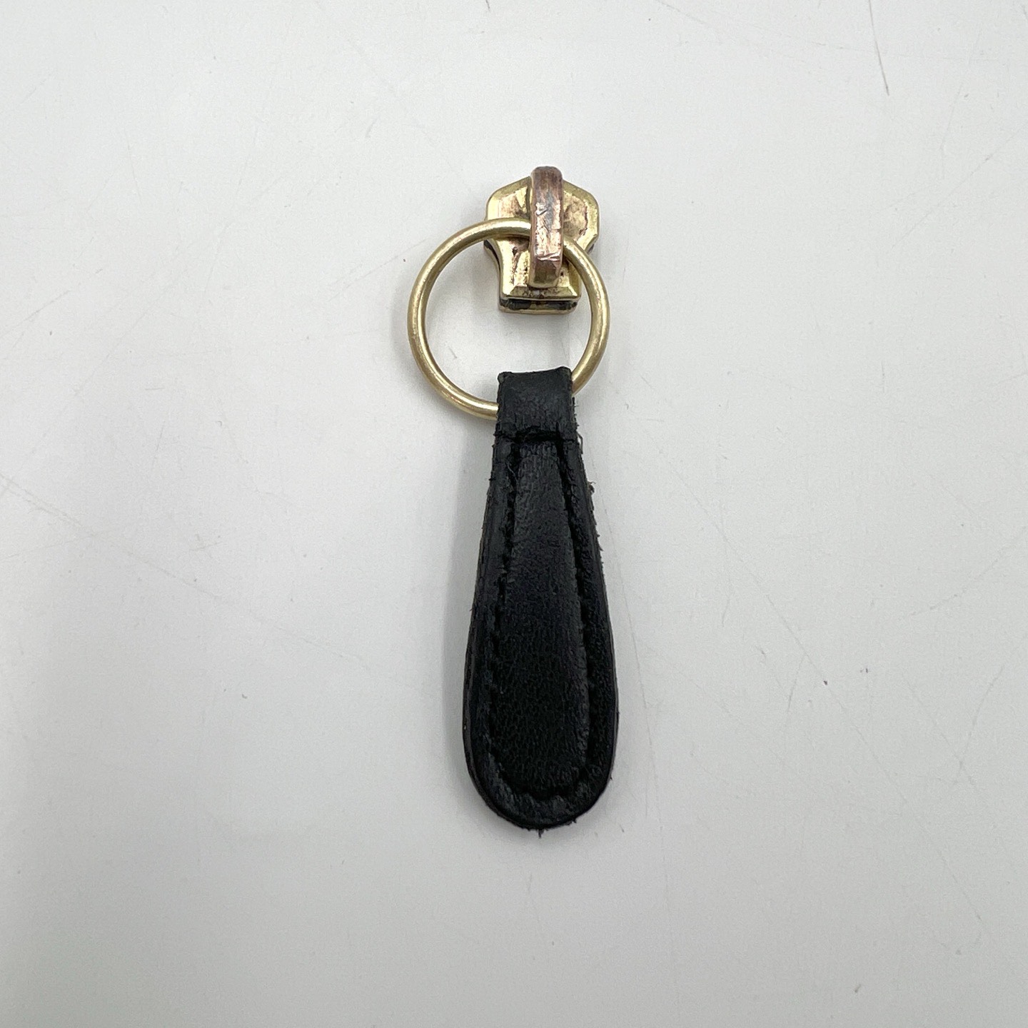 Vintage Coach Replacement Brass Ring & Black Leather Zipper Puller and Head