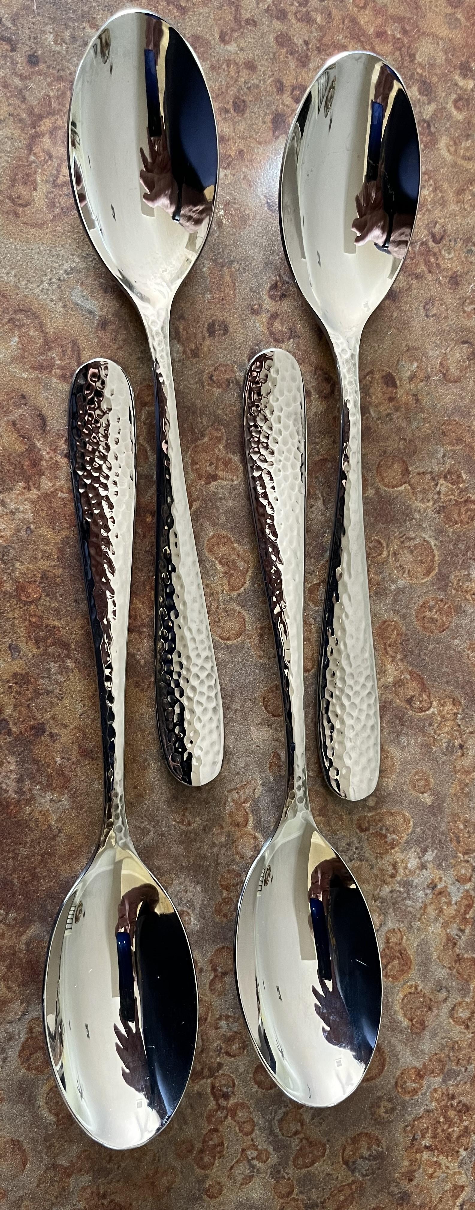 Tomodachi Stainless Flatware Hammered Handle Soup Spoons Made in Vietnam
