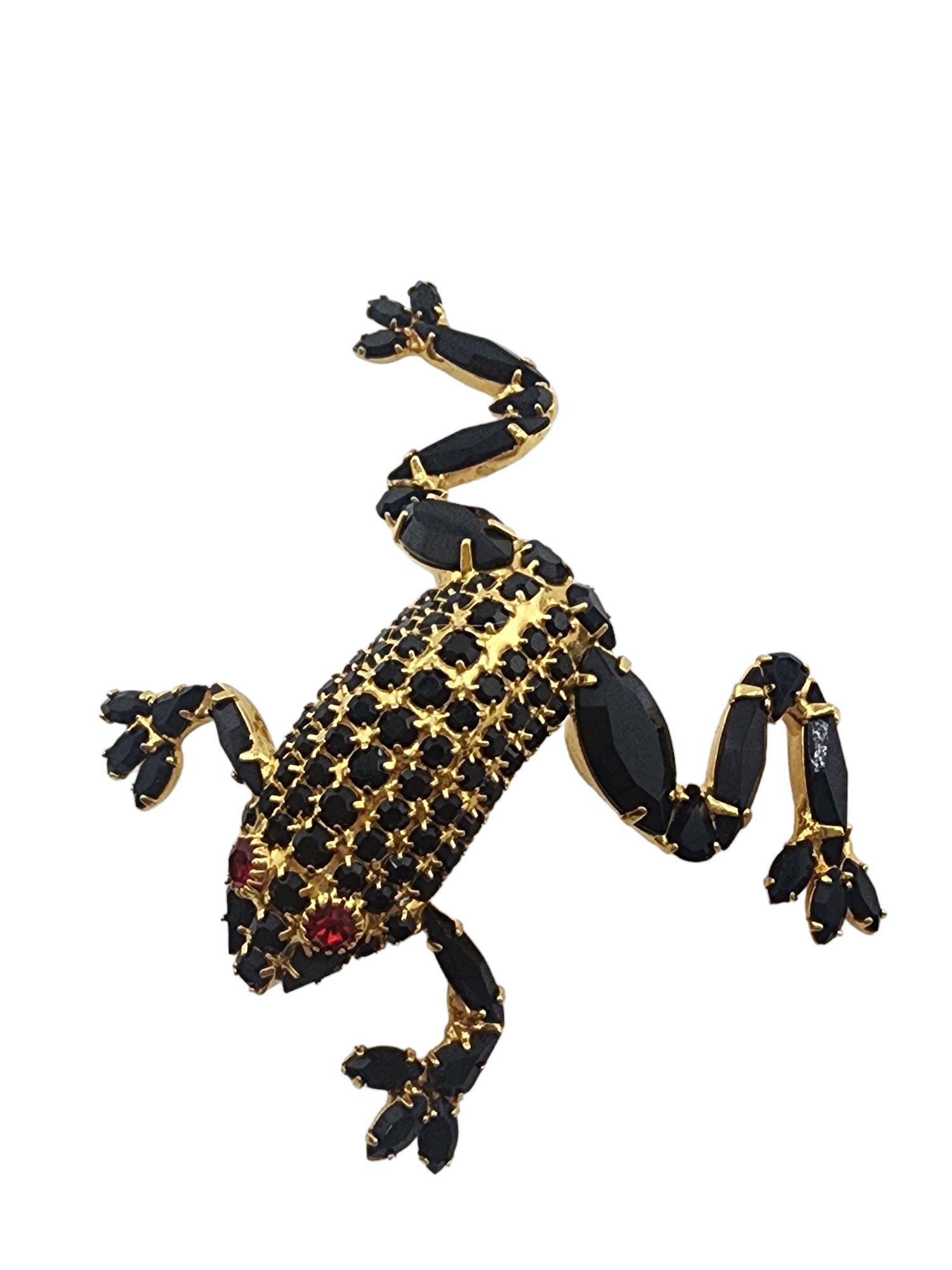 Vintage Large Signed Bauer Rhinestone Frog Brooch (A3498)