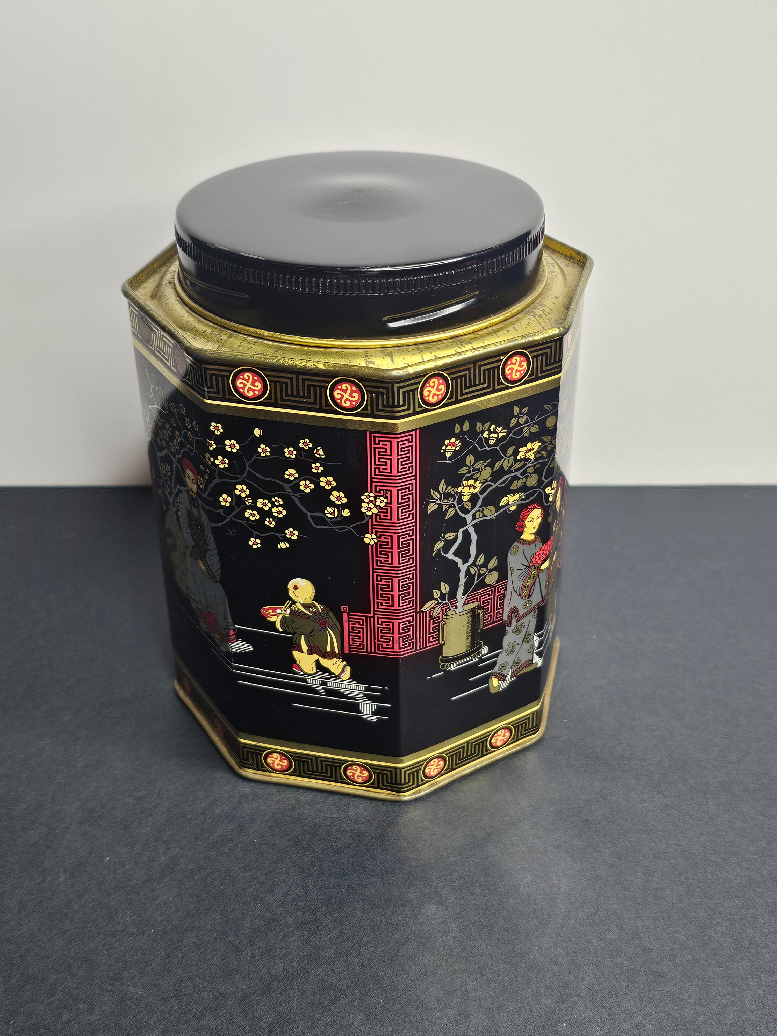 Oriental Style Tea Tin Storage Container Octagonal