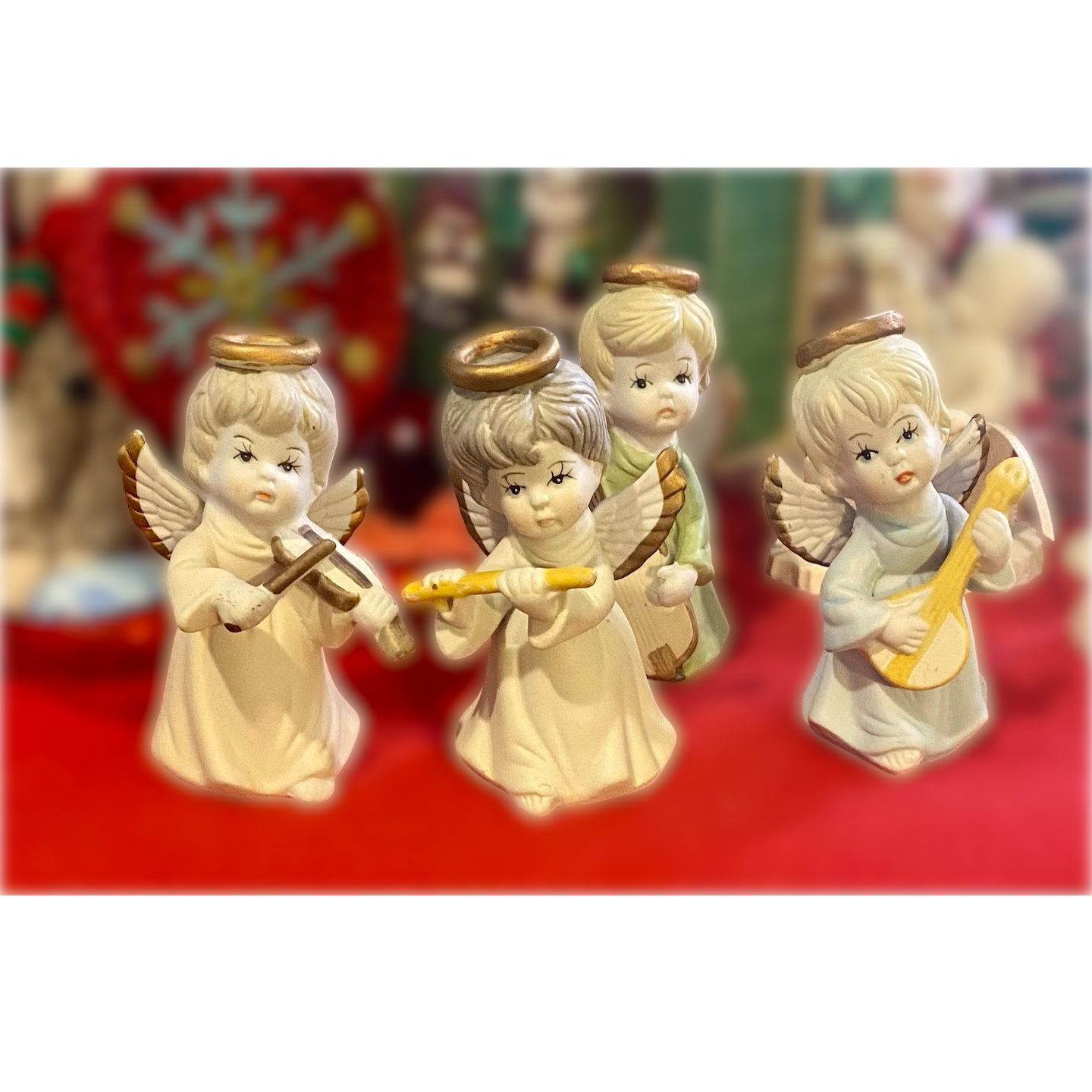 Set Of 4 Vintage Bisque Girl Angels Playing Instruments