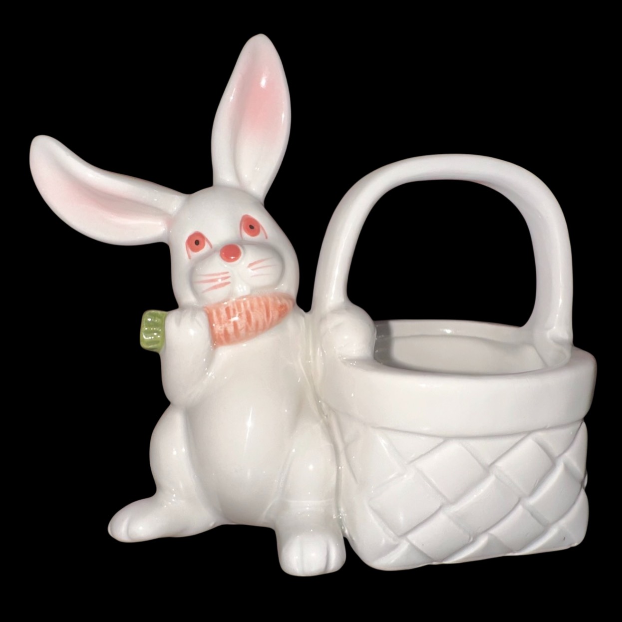 Fitz & Floyd Porcelain 1978 Bunny Rabbit w/Carrot & Basket Easter Décor VTG
