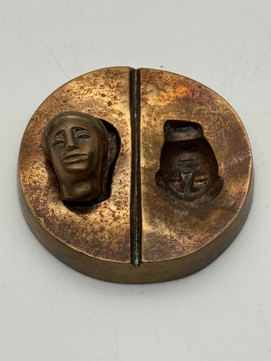 Copper Medallion Sculpted With Removable Head