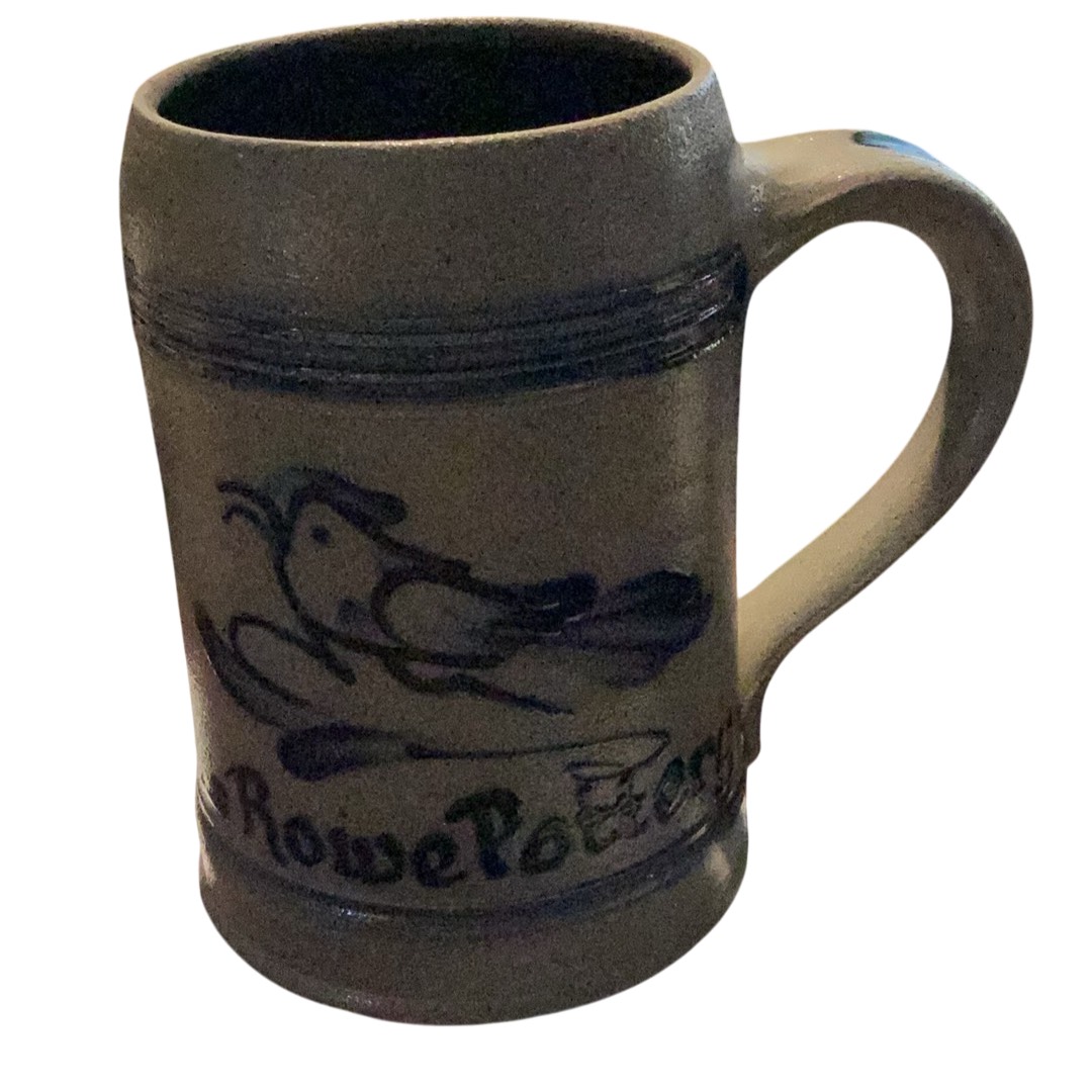 Rowe Pottery Works Salt Glaze Mug Bird Cup Signed 1998