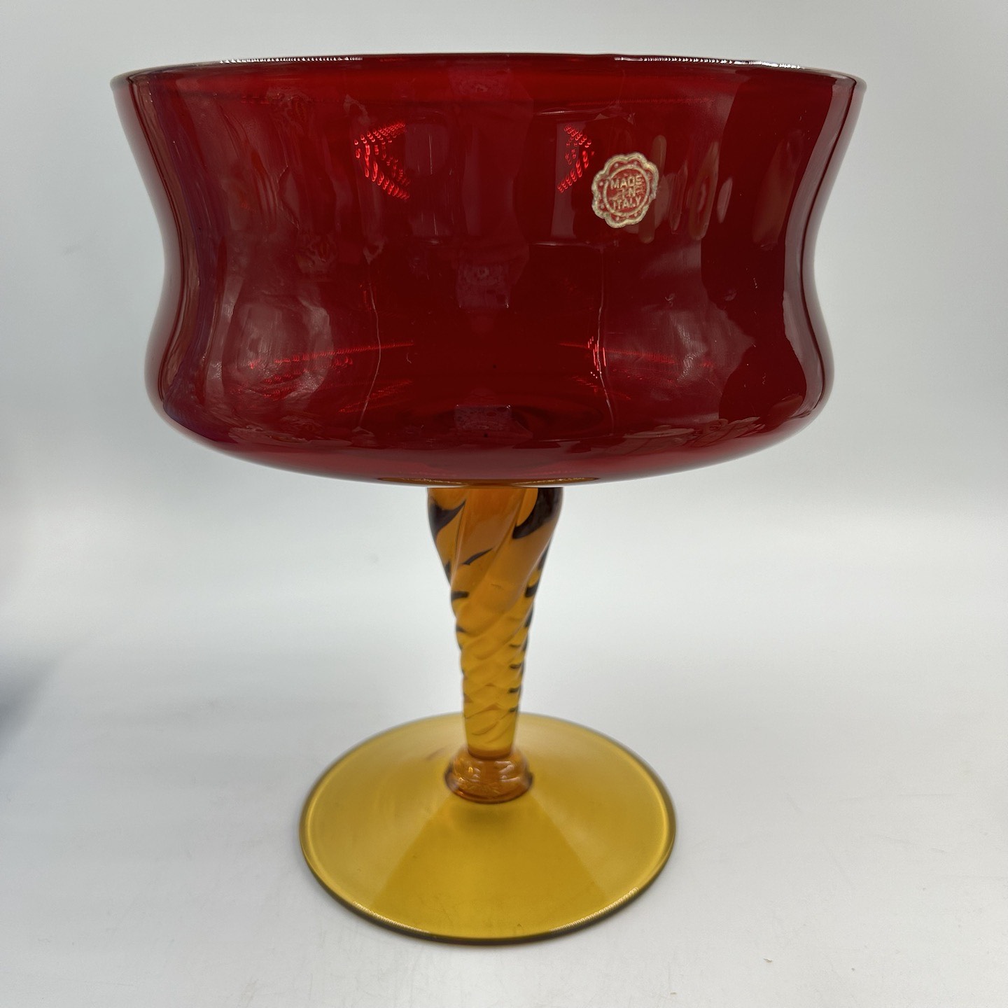 Vintage Made In Italy MCM Pedestal Compote Candy Bowl Deep Red With A ...