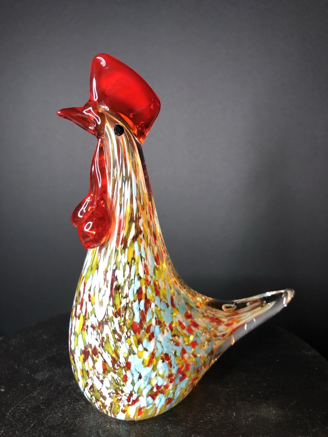 Multi Colored Glass Rooster Paperweight Confetti Art