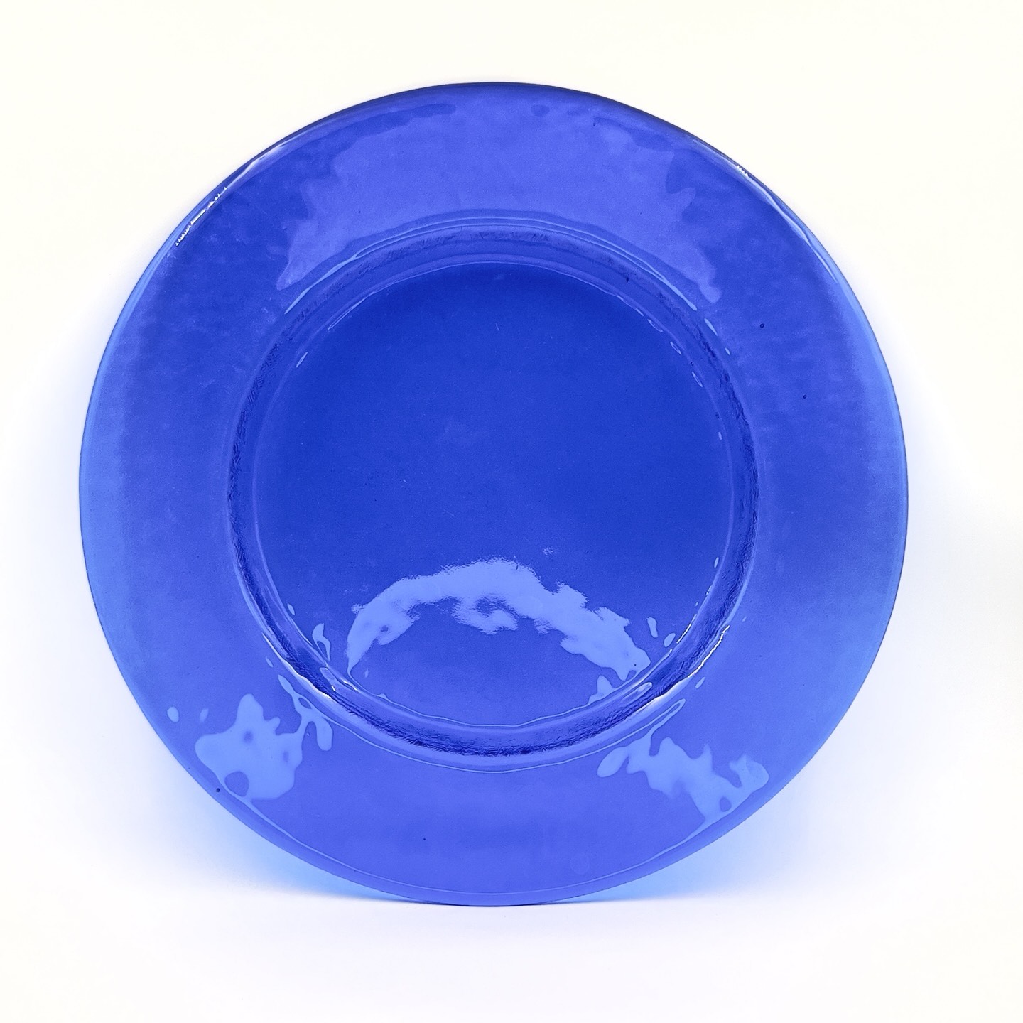 GLASS Platter Plate 12” Recycled Glass Cobalt Blue Recessed Center ...