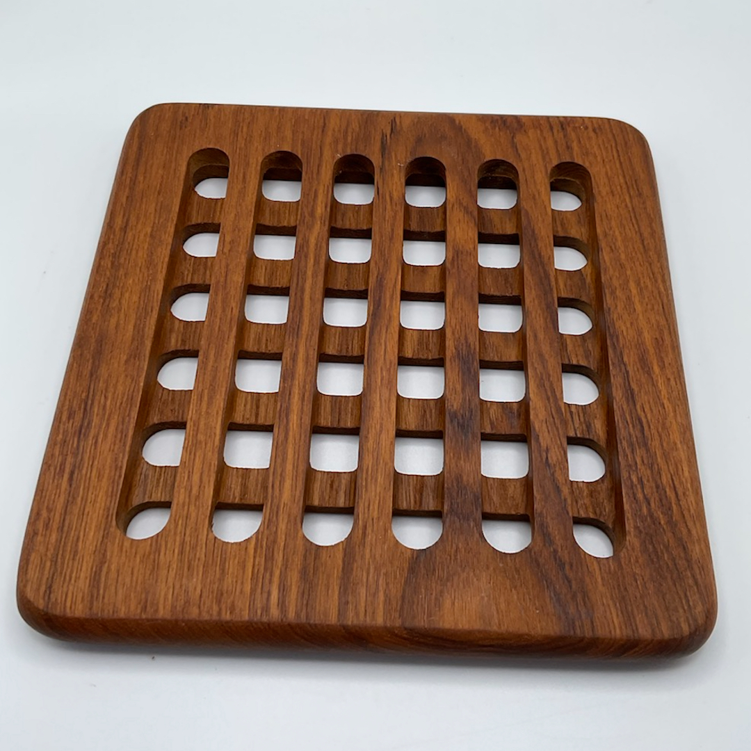 Vintage MCM Teak Wood Waffle Design Trivet