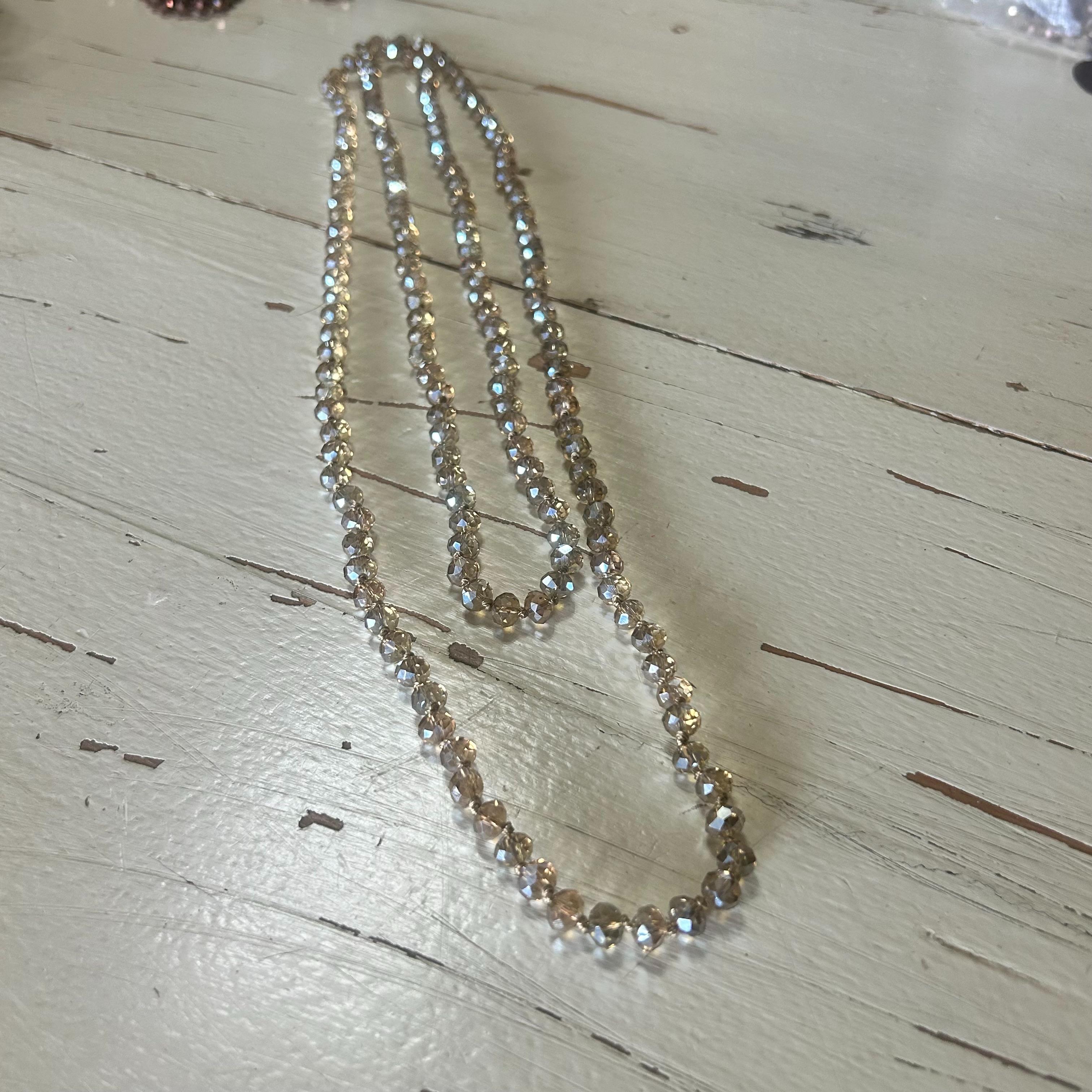 Light Gold 60" Beaded Shiny Glass Bead Necklace