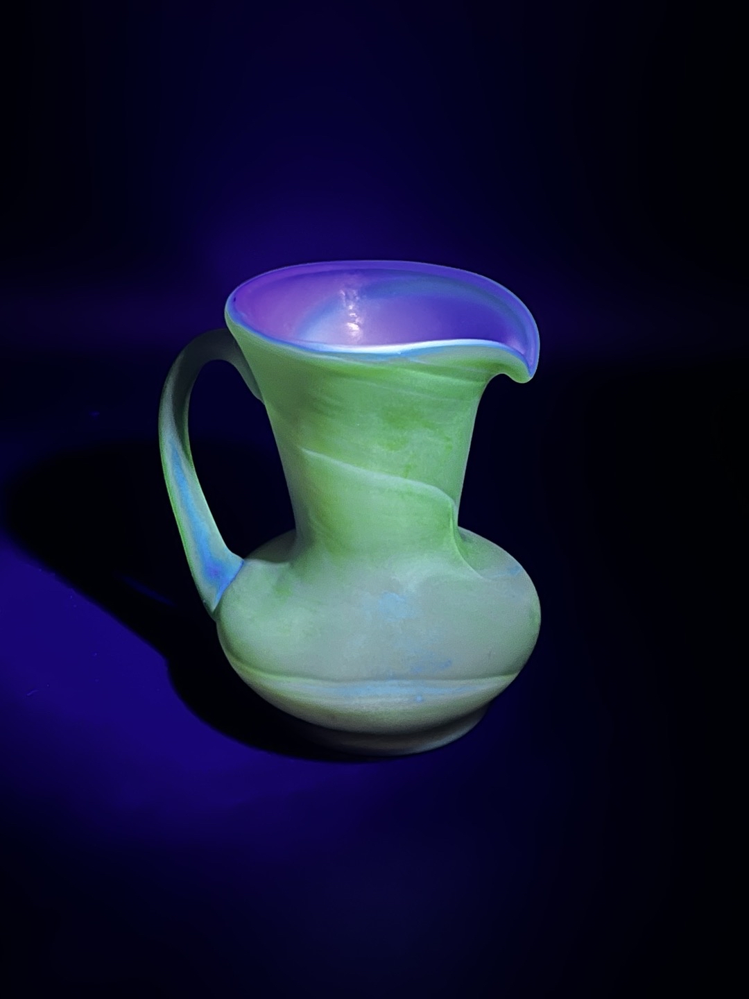 Kanawha Lime Green Slag Glass Pitcher Vase 4”