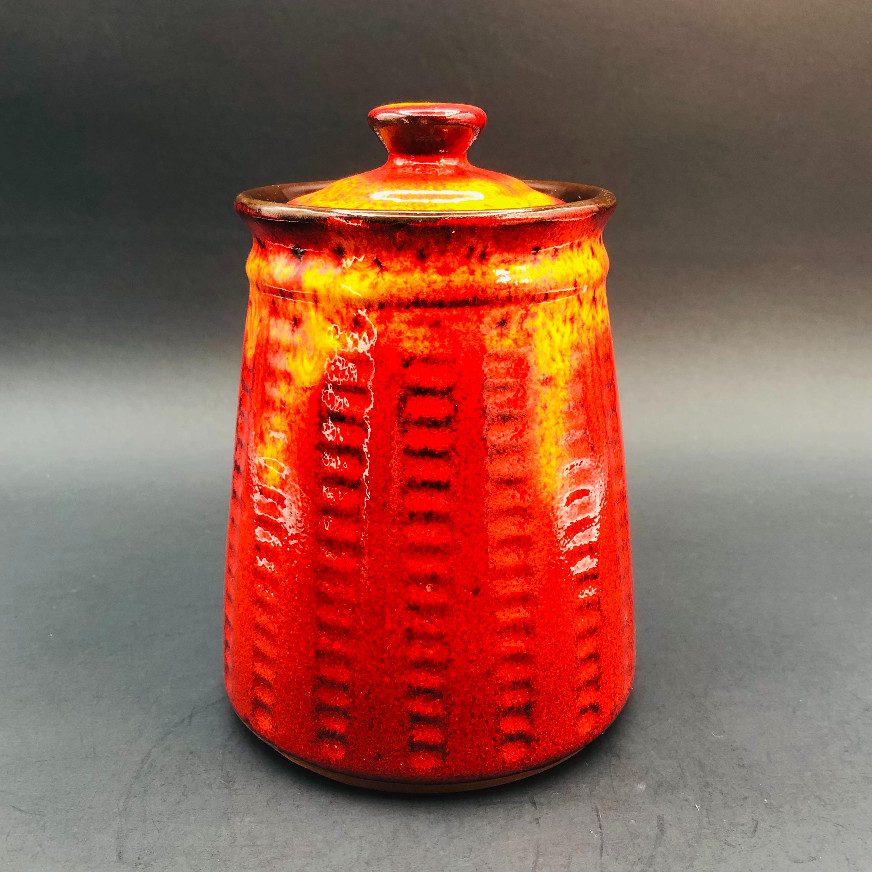 70s Art Pottery Red Orange Drip Glaze Canister by Jacques Garnier for ...