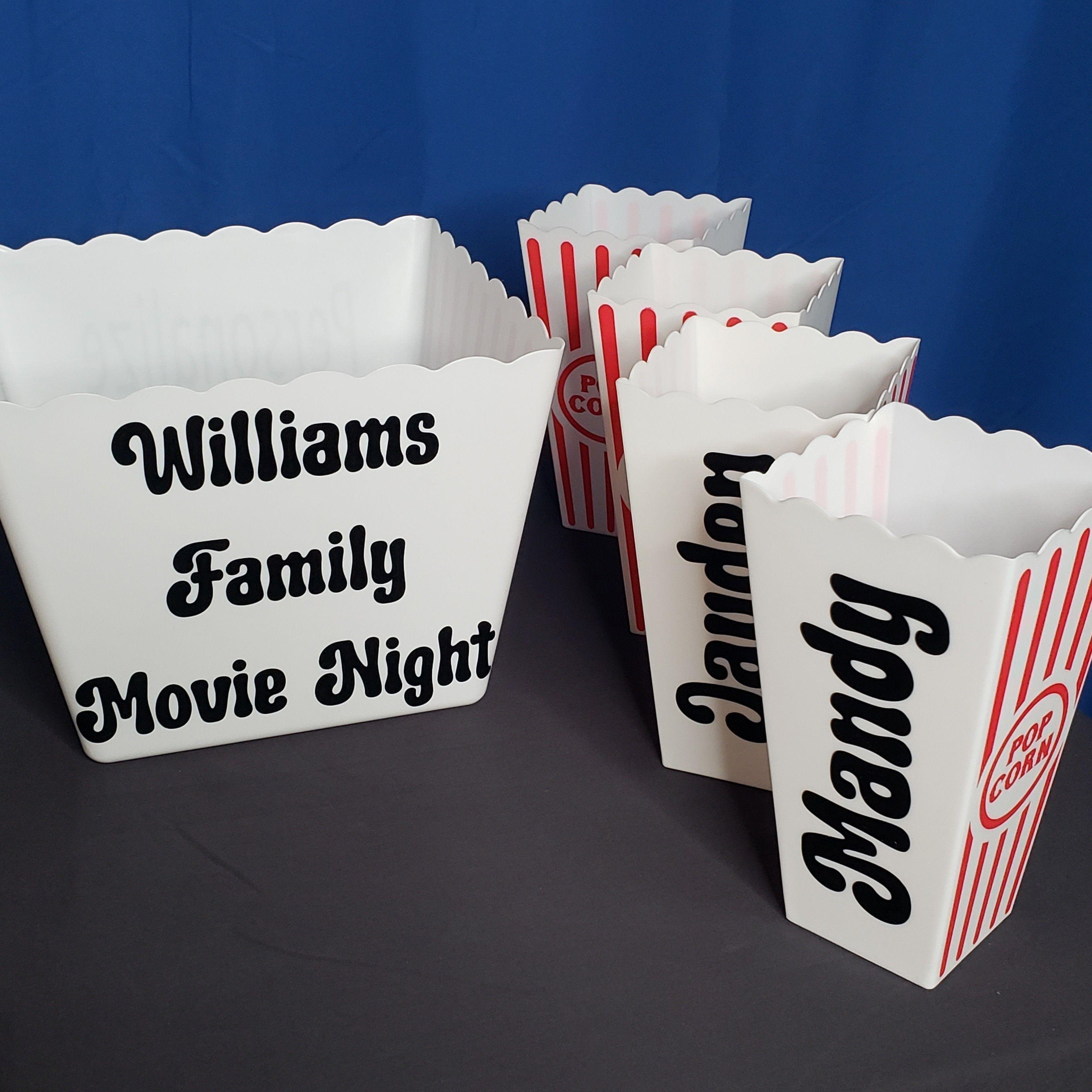 Personalized Popcorn Buckets. Family Movie or Game Night 5 piece bundle.