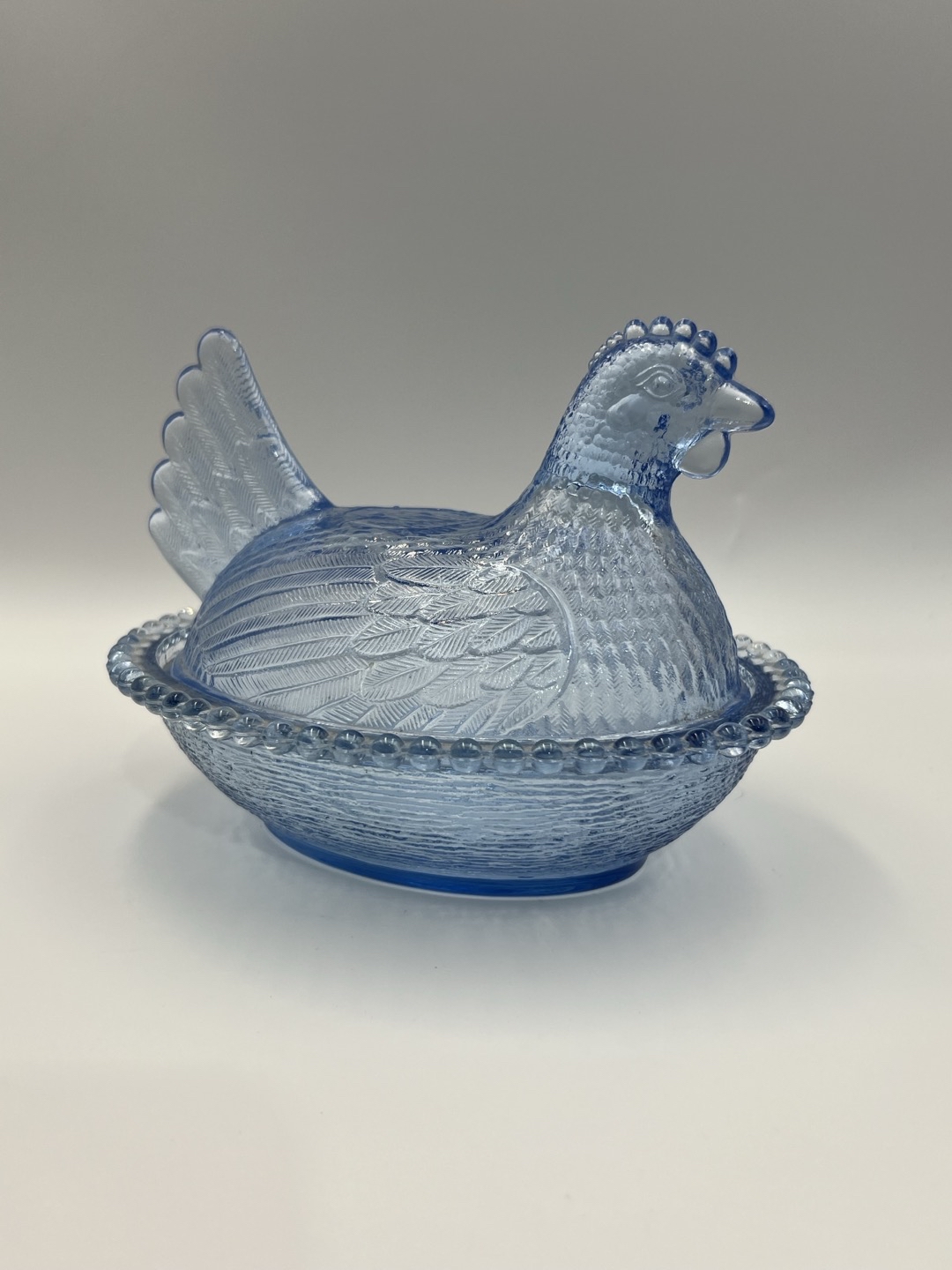 Vintage Indiana Glass Light Blue Glass Hen on Nest 6.5”