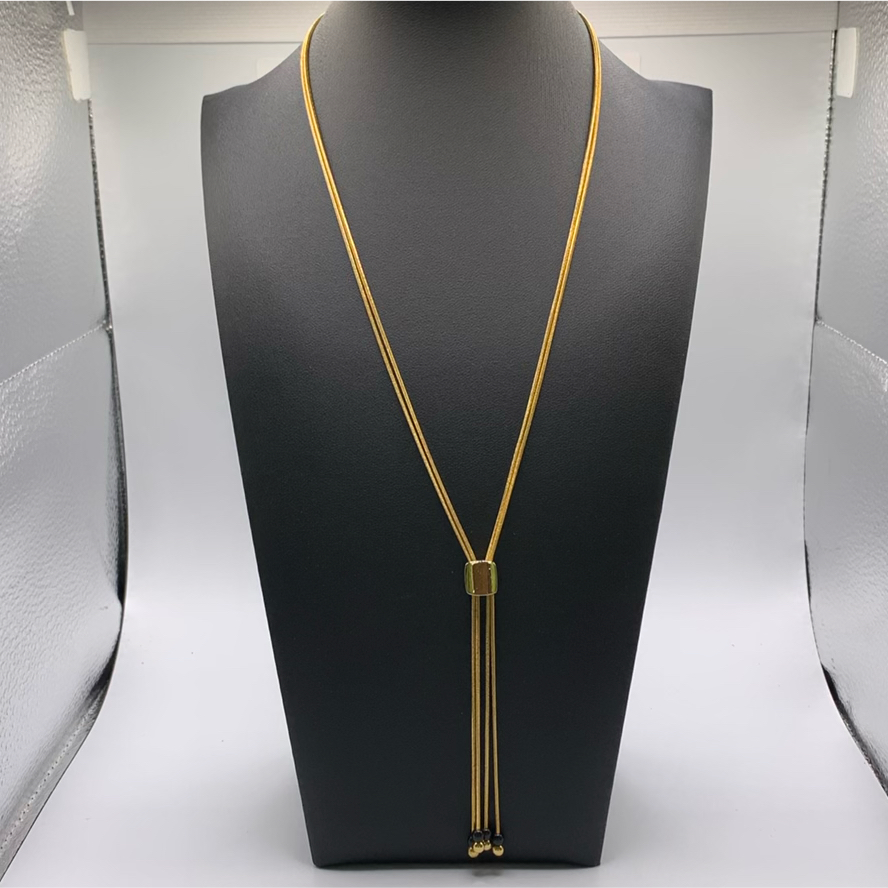 Gold Tone Slide Necklace Reversible Gold/Black 24” Long