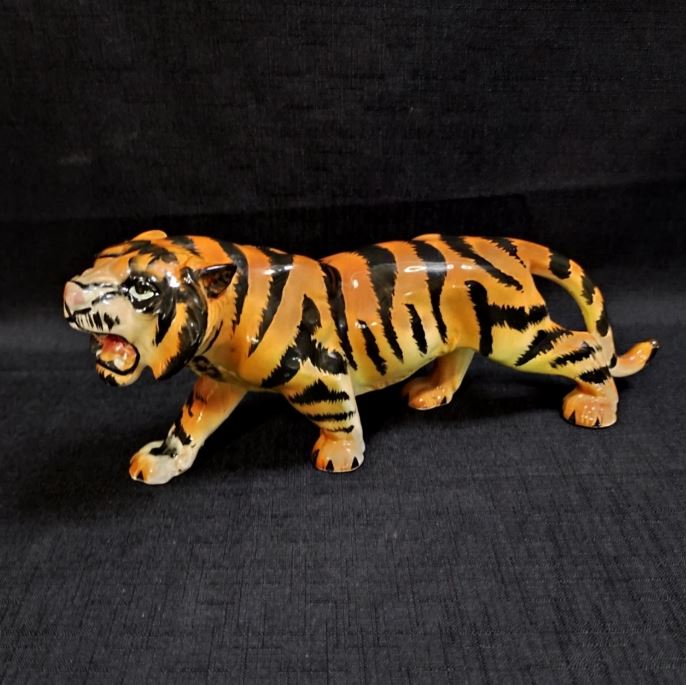 Large Vintage MCM Mid Century Ceramic Painted Roaring Prowling Tiger ...
