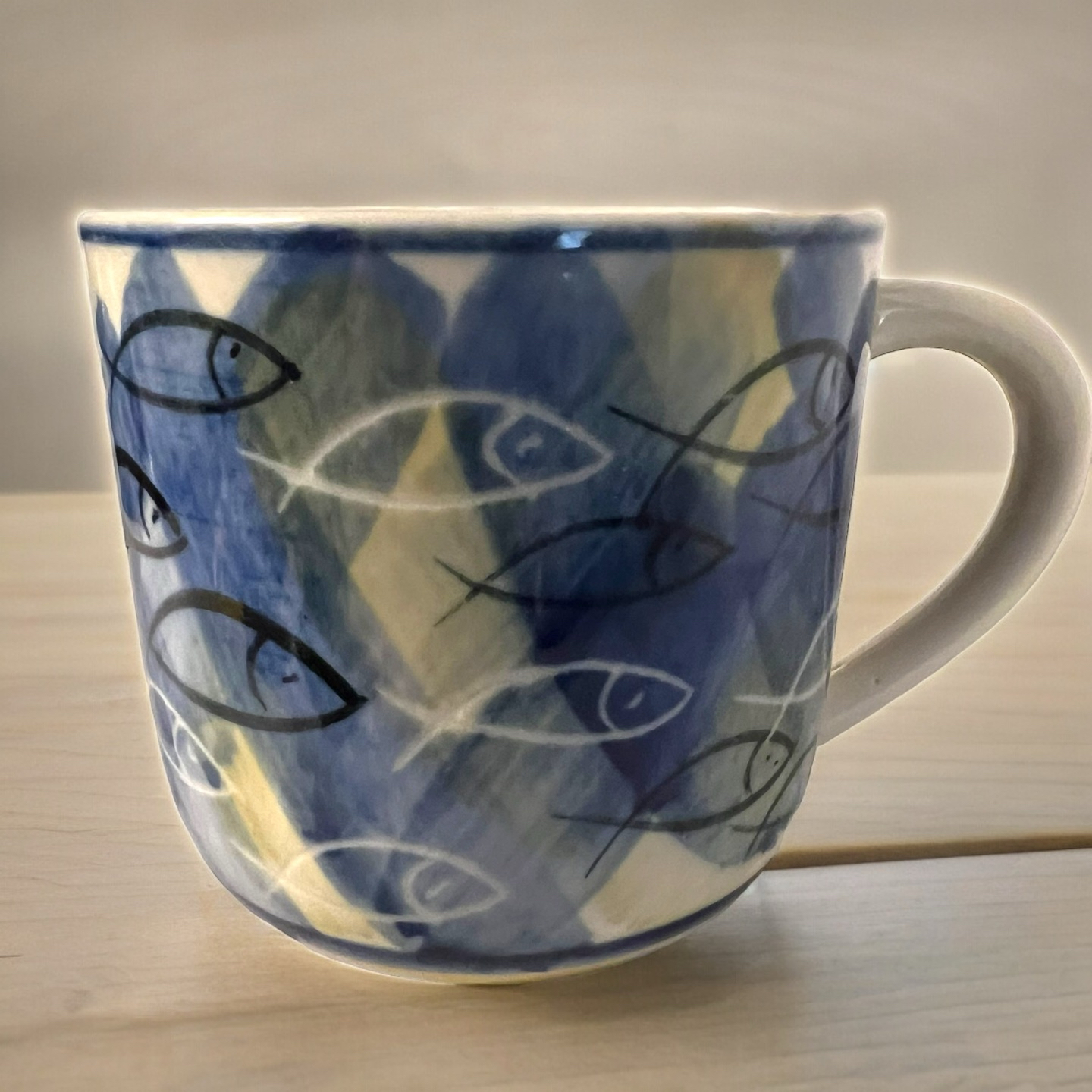 031. Art Pottery Blue Fish Mug