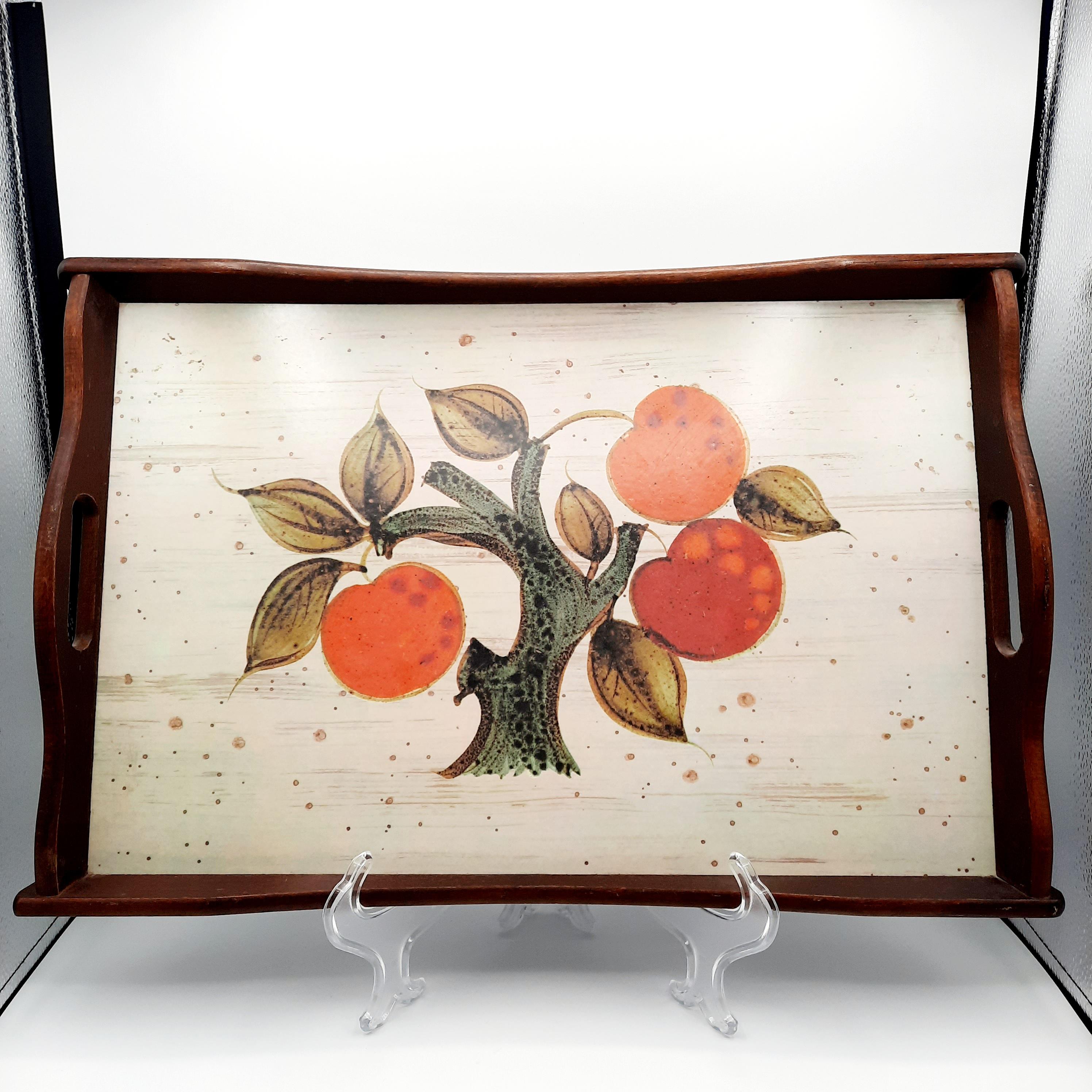 Vintage Peach Tree Wood Serving Tray West Germany