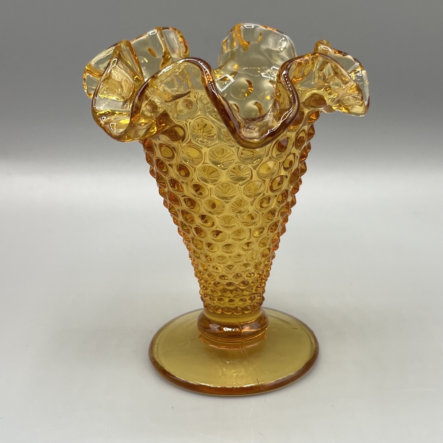 Fenton Amber Glass Hobnail Mini Vase