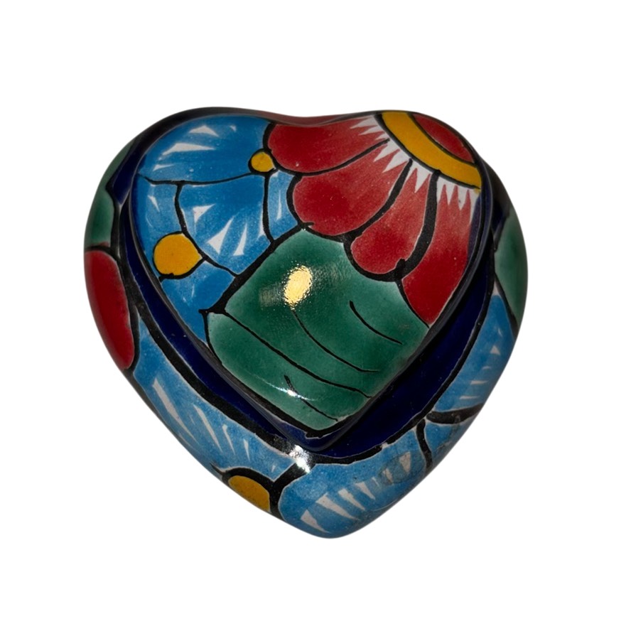Mexican Talavera Pottery Heart Shape Trinket Box Dish Jewelry Box ...