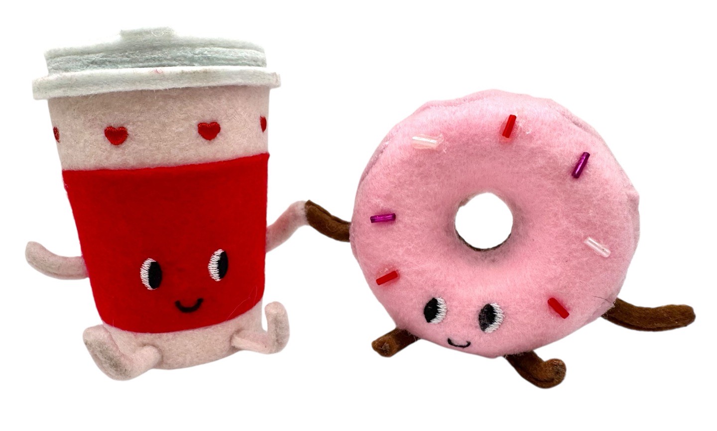 Target Spritz Felt Figurine Coffee Donut Duo Set Valentine 2024 Red Pink