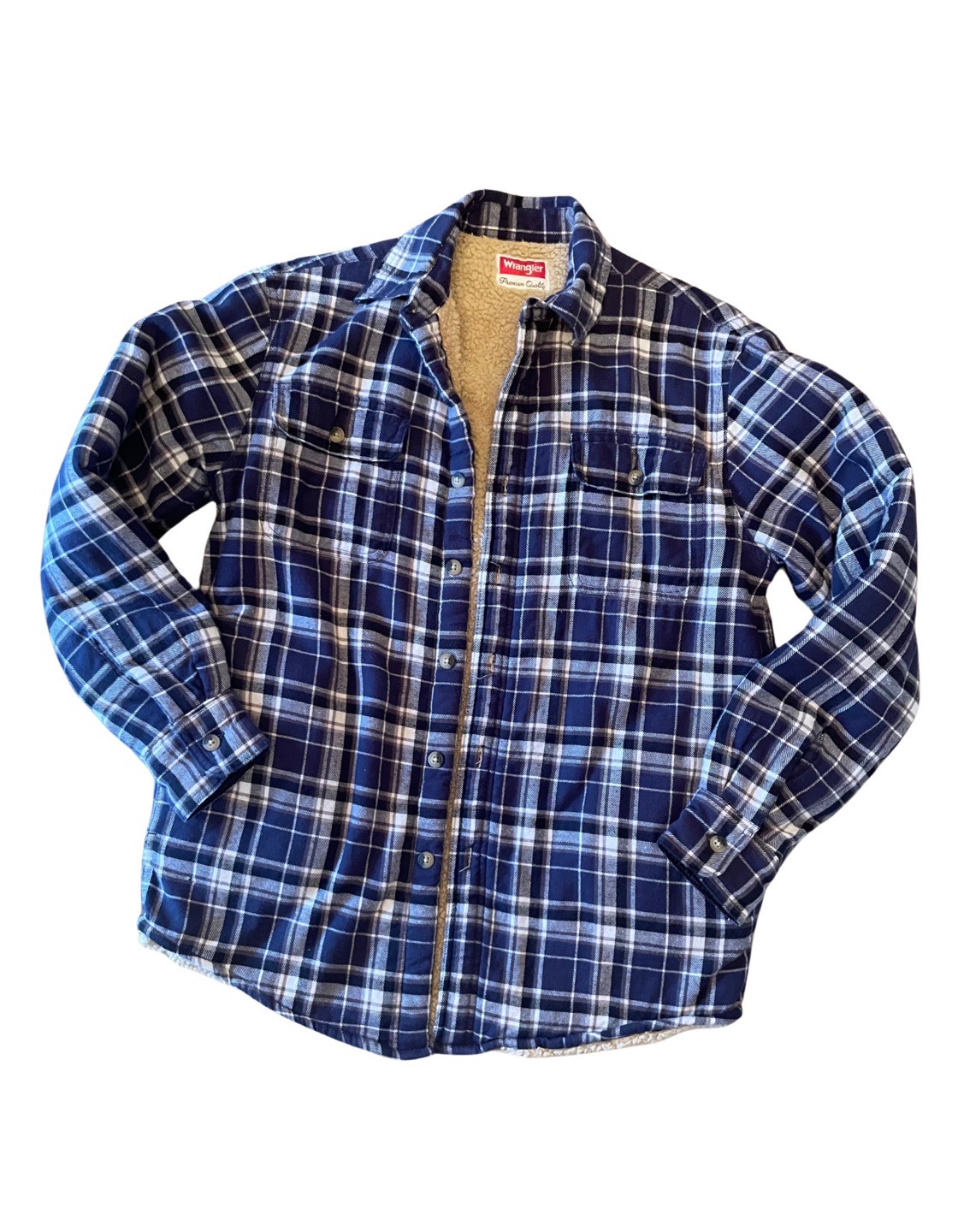 Wrangler Sherpa Lined Navy Flannel Shacket Size Small 0562