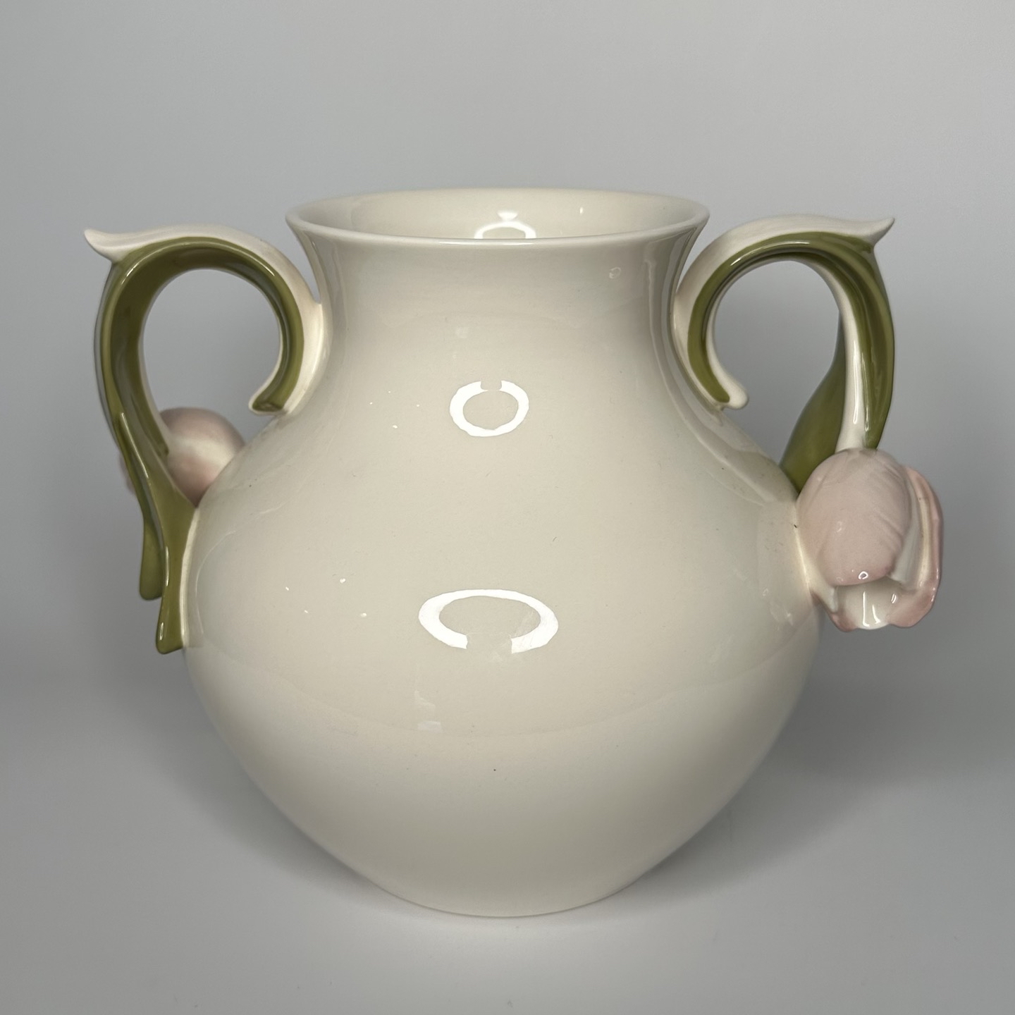 Goebel Tulip Handle Vase Ivory With Dusty Pink Tulips