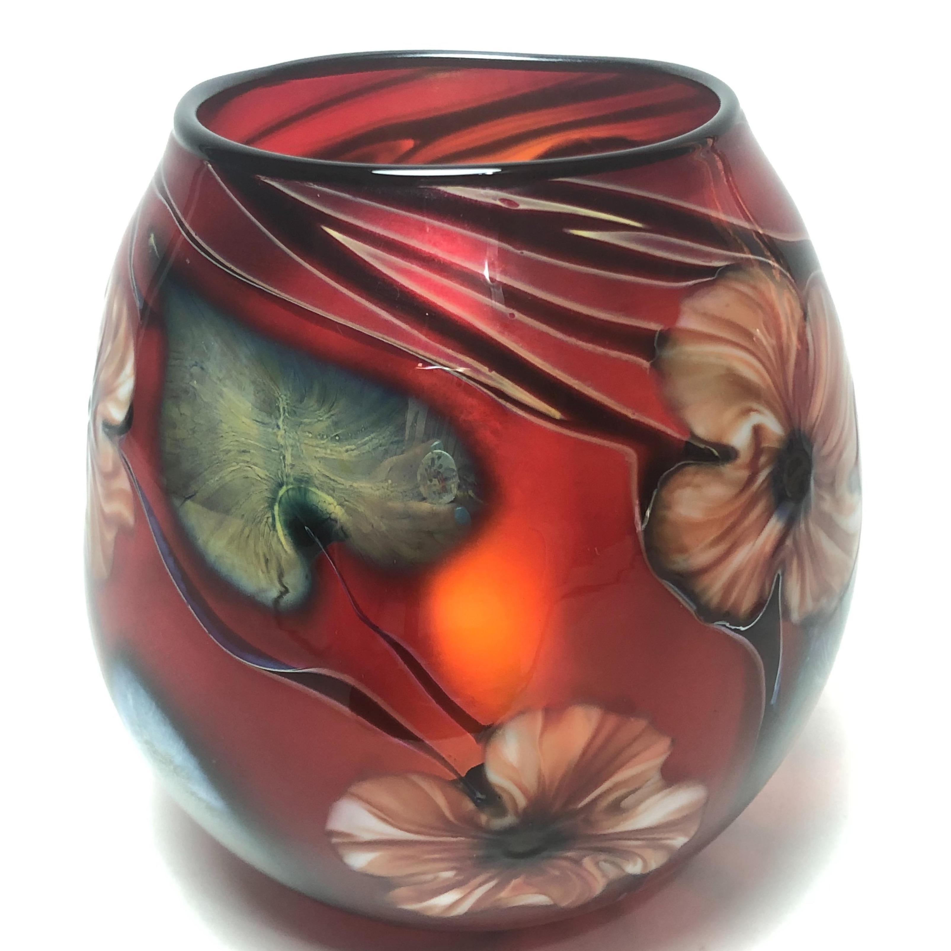 Vintage Charles Lotton 5" Selenium Ruby Multi Flora Vase Signed 1982 ...