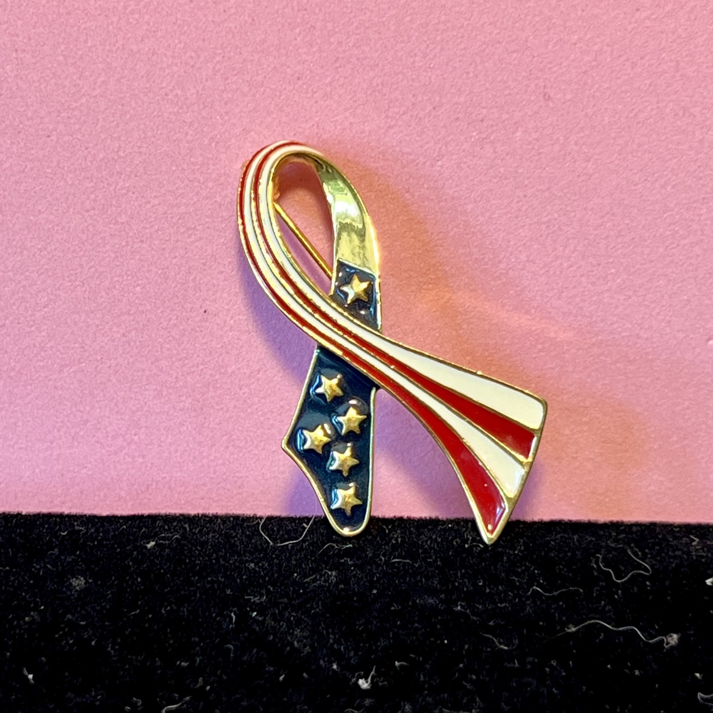 Vintage Darlene Enamel American Flag “9/11/2001” Goldtone Ribbon Brooch