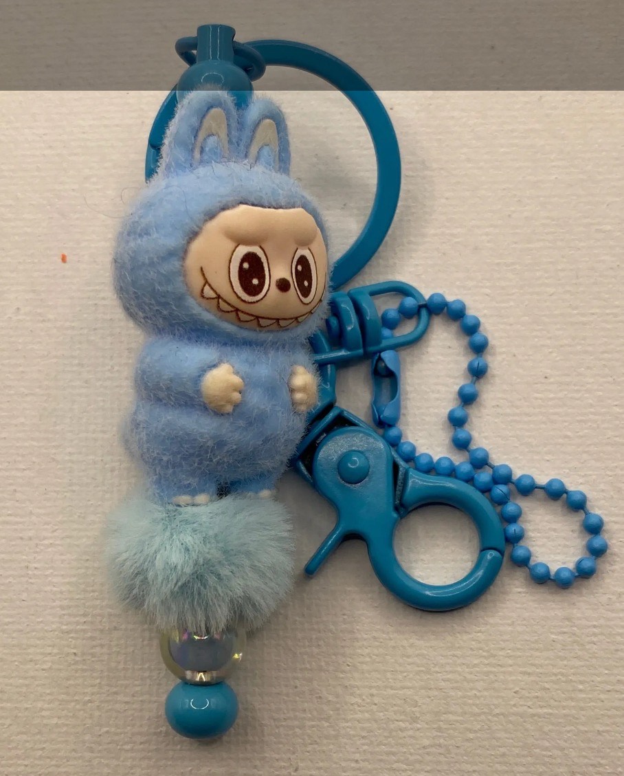 🌈 Fuzzy Labubu Blue BagClip Keychain – C9541932.C9541932 Labubu Beaded