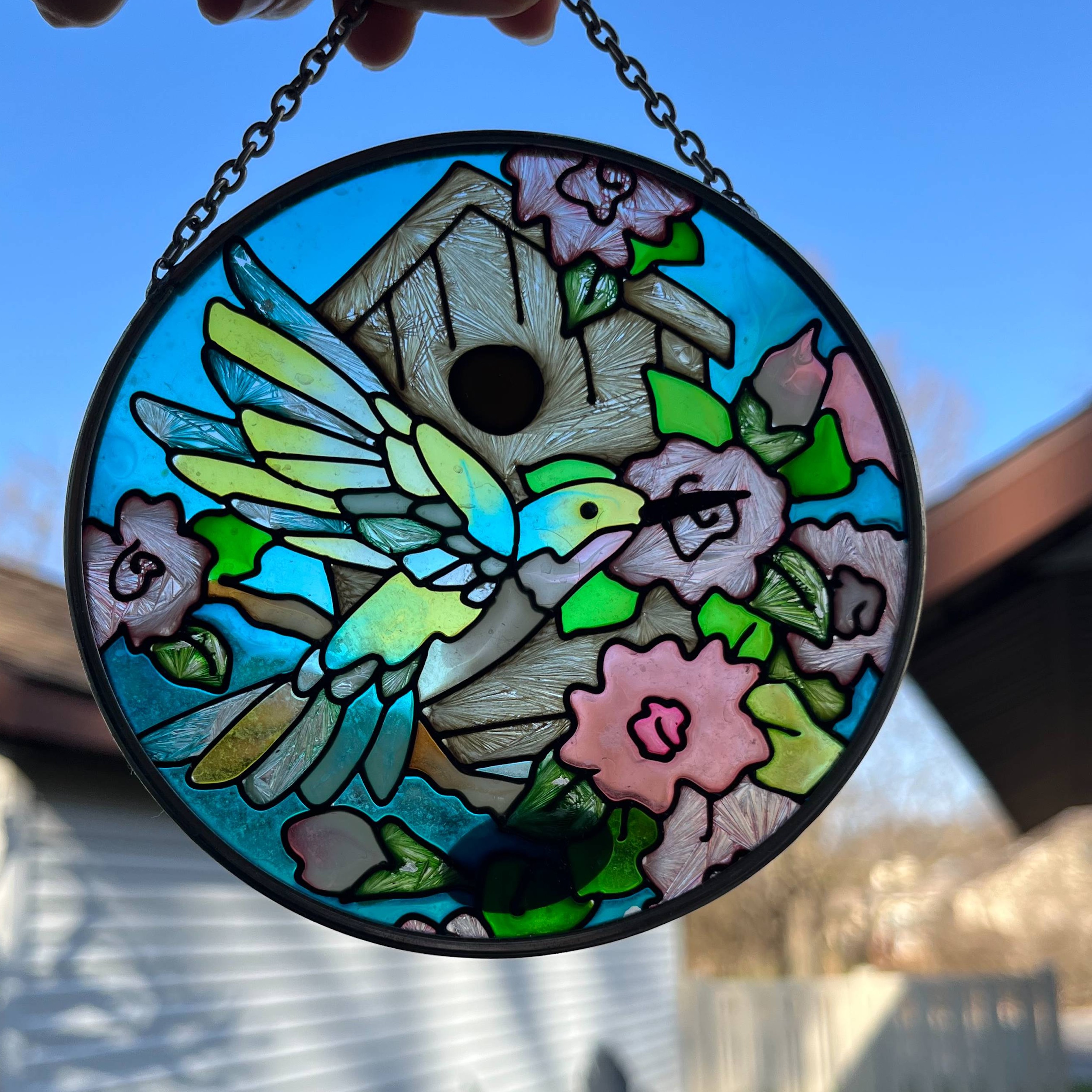 Joan Baker Hand-Painted Glass Hummingbird Sun Catcher