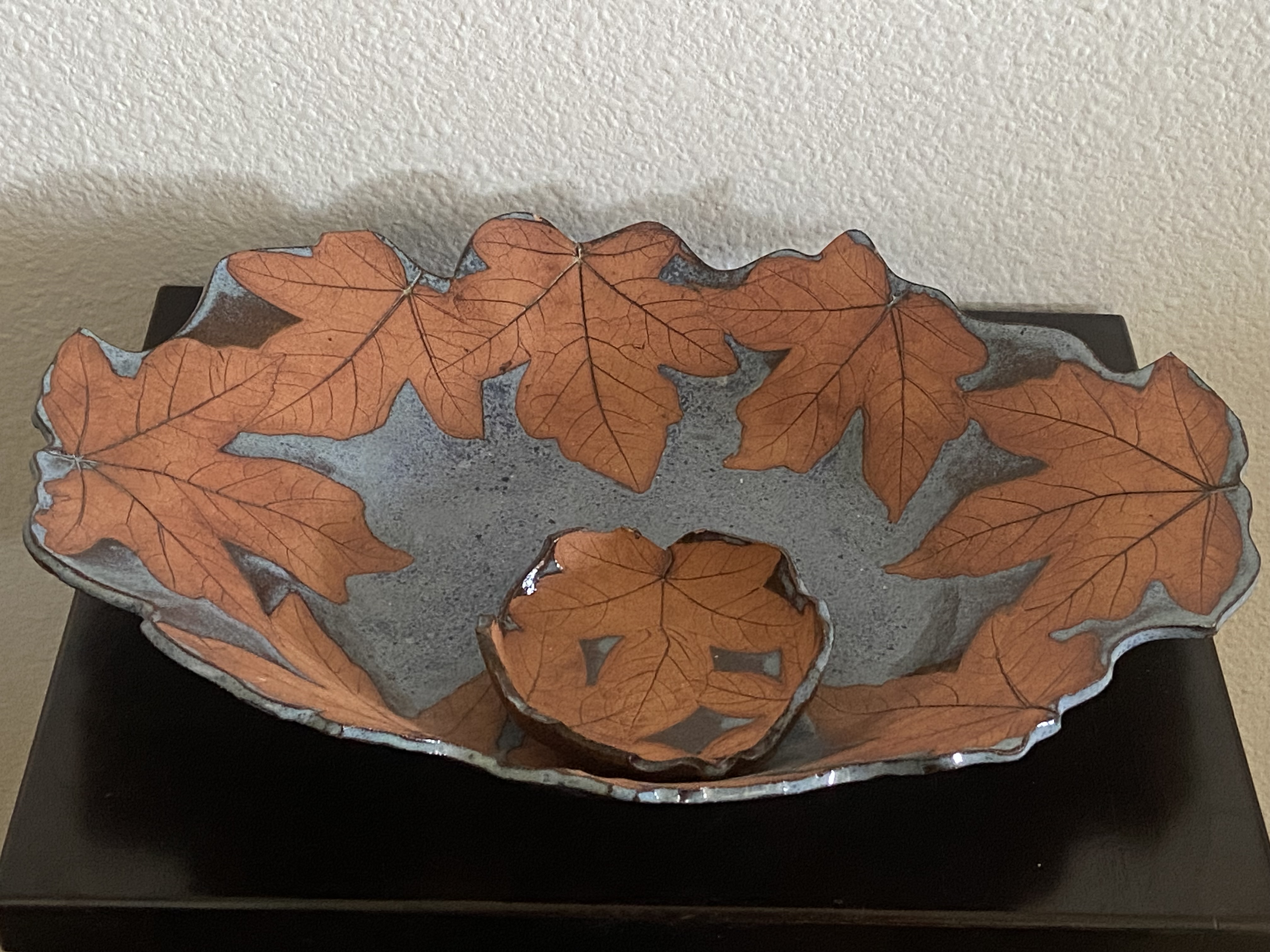 Stoneware Hand Built Pottery Oak Leaf Bowl, Artist Signed