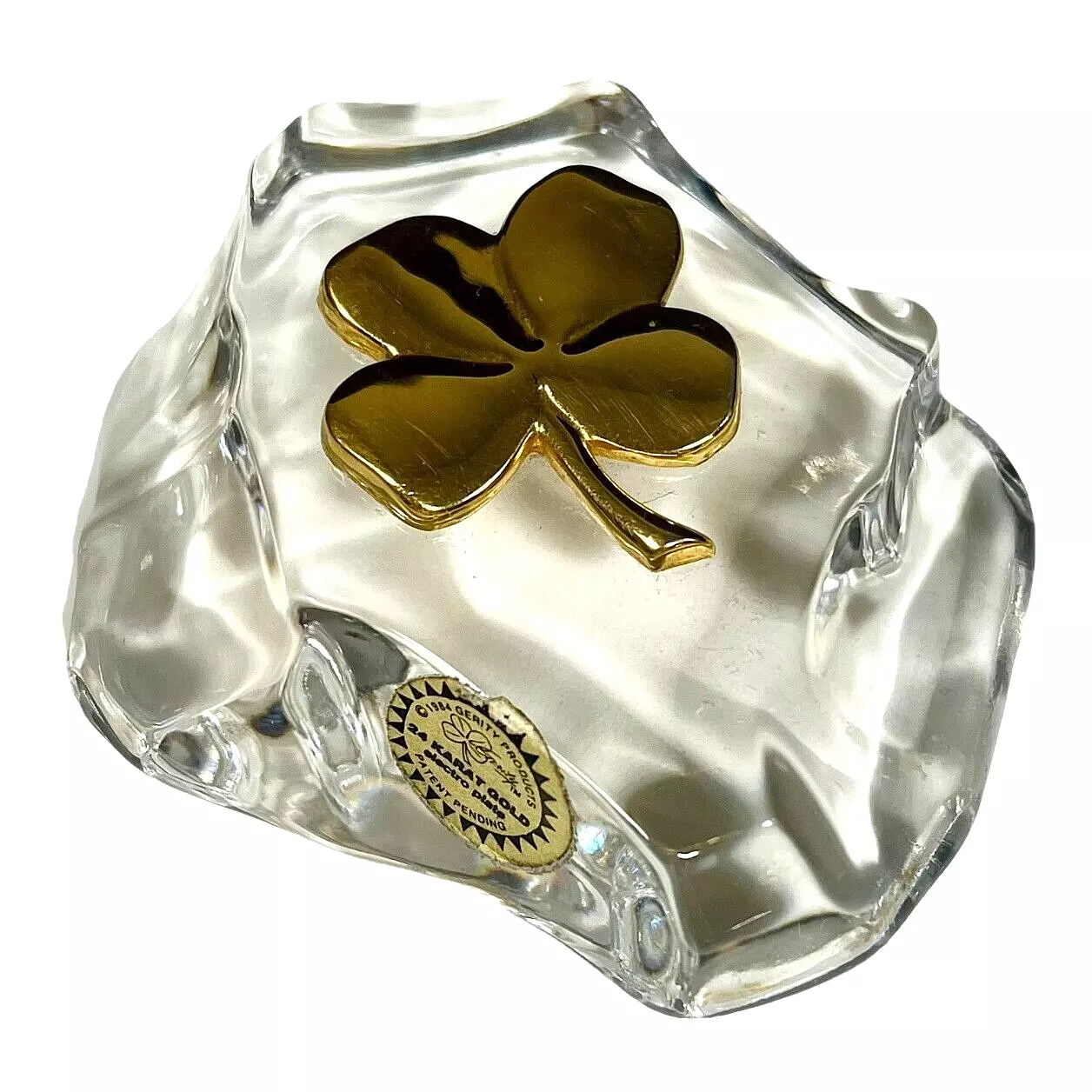 1984 Gerity Crystal Paperweight 24K Gold Electro-Plated 4 Leaf Clover ...