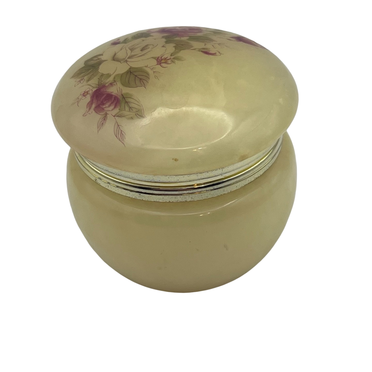 Genuine Hand carved Alabaster Trinket Box W/ Italy Sticker 2” Tall