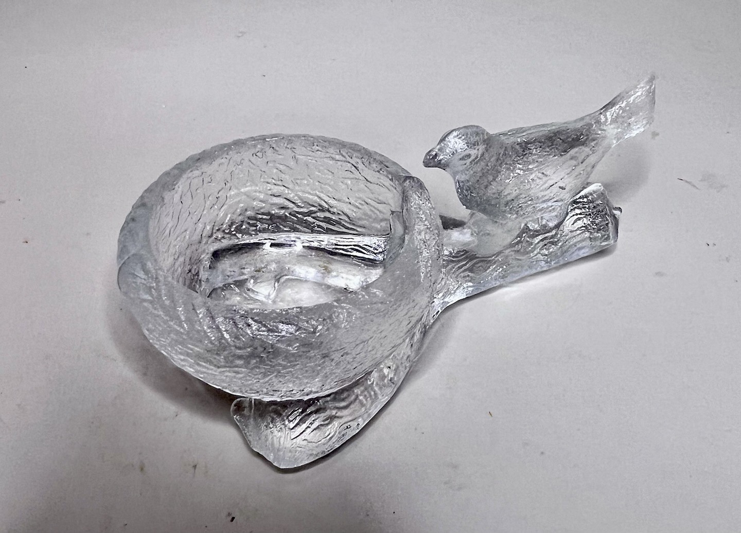 Vintage Moser Glass Bird On Branch Salt Cellar 3”