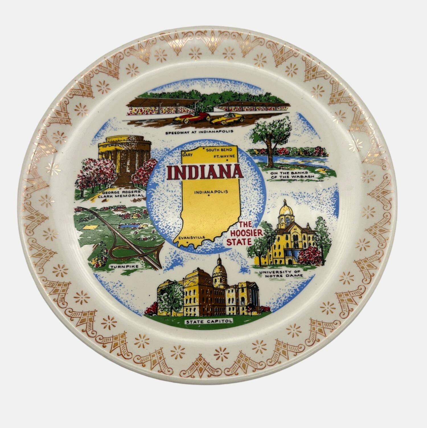 Vintage Indiana Souvenir Plate The Hoosier State Notre Dame State ...