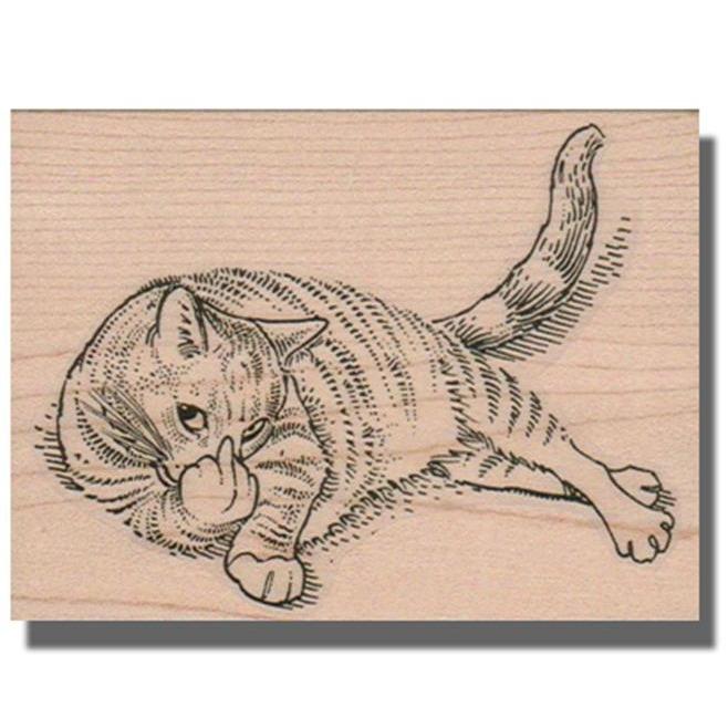 Cat With Attitude Rubber Stamp - Eff Off Middle Finger