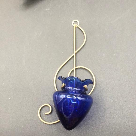 VTG Cobalt Blue Glass Plant Rooting Vase Wire Musical Clef Holder Wall ...