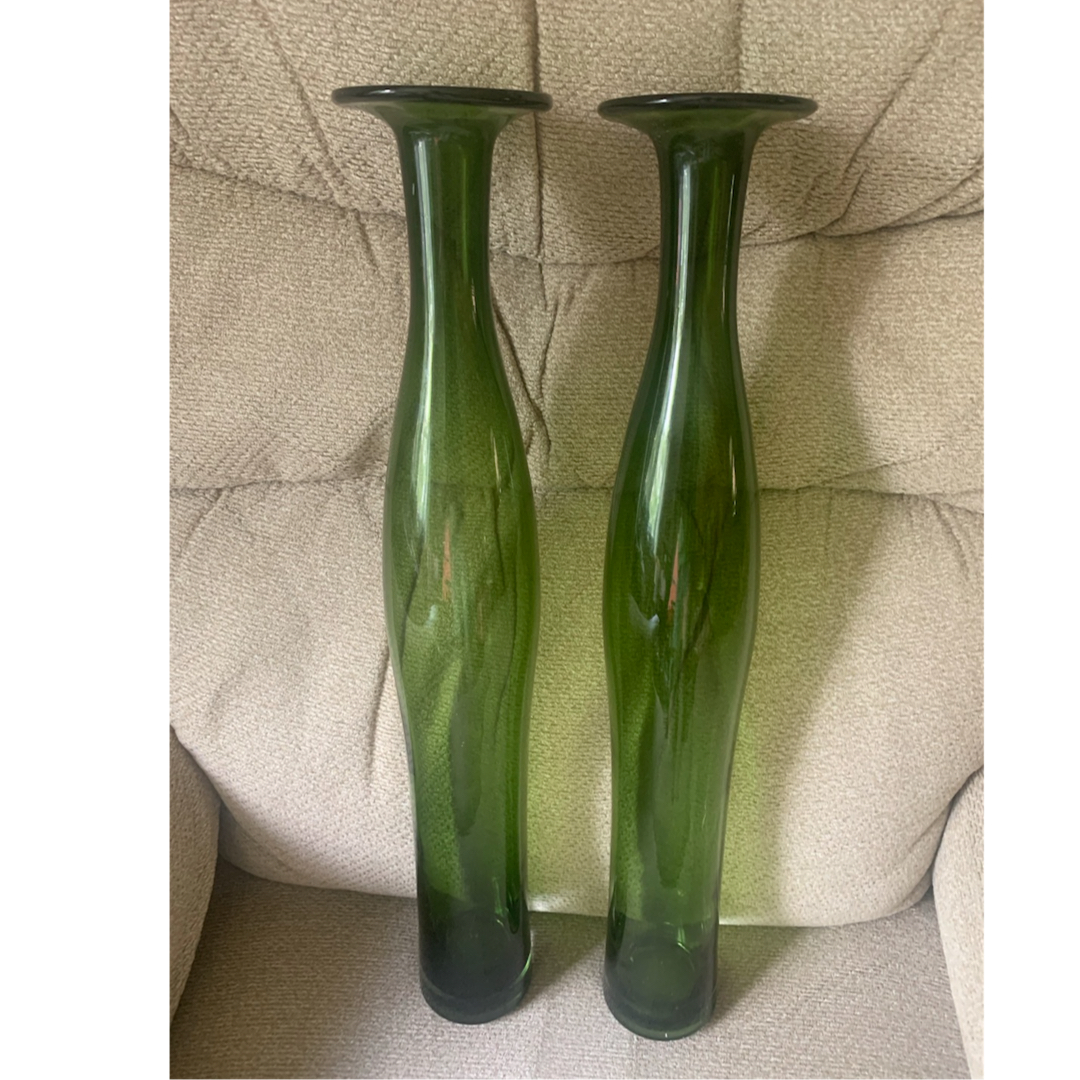 Pair Of Green Art Glass 20 Inch Vases