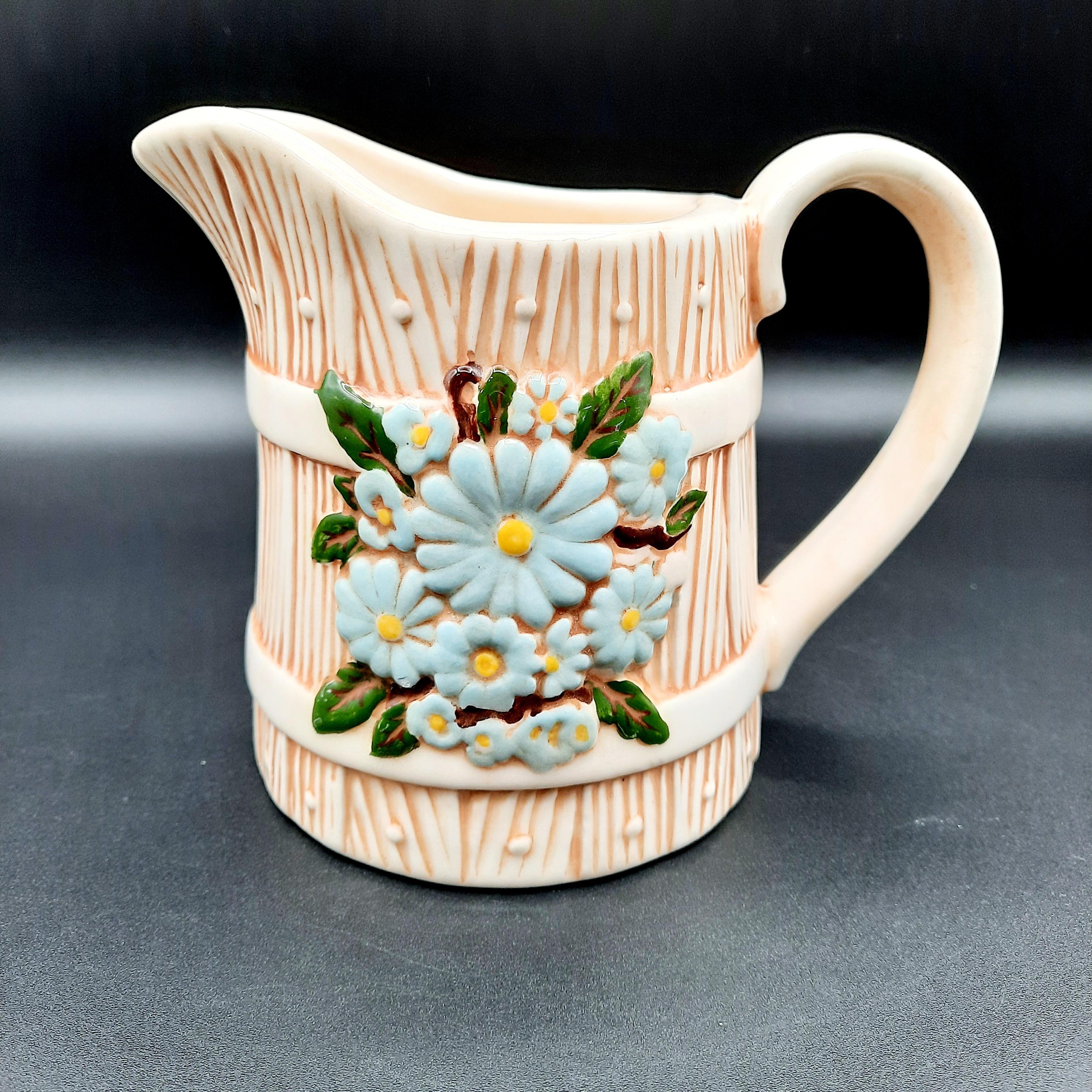 Vintage Blue Daisy Barrel Design Creamer Pitcher