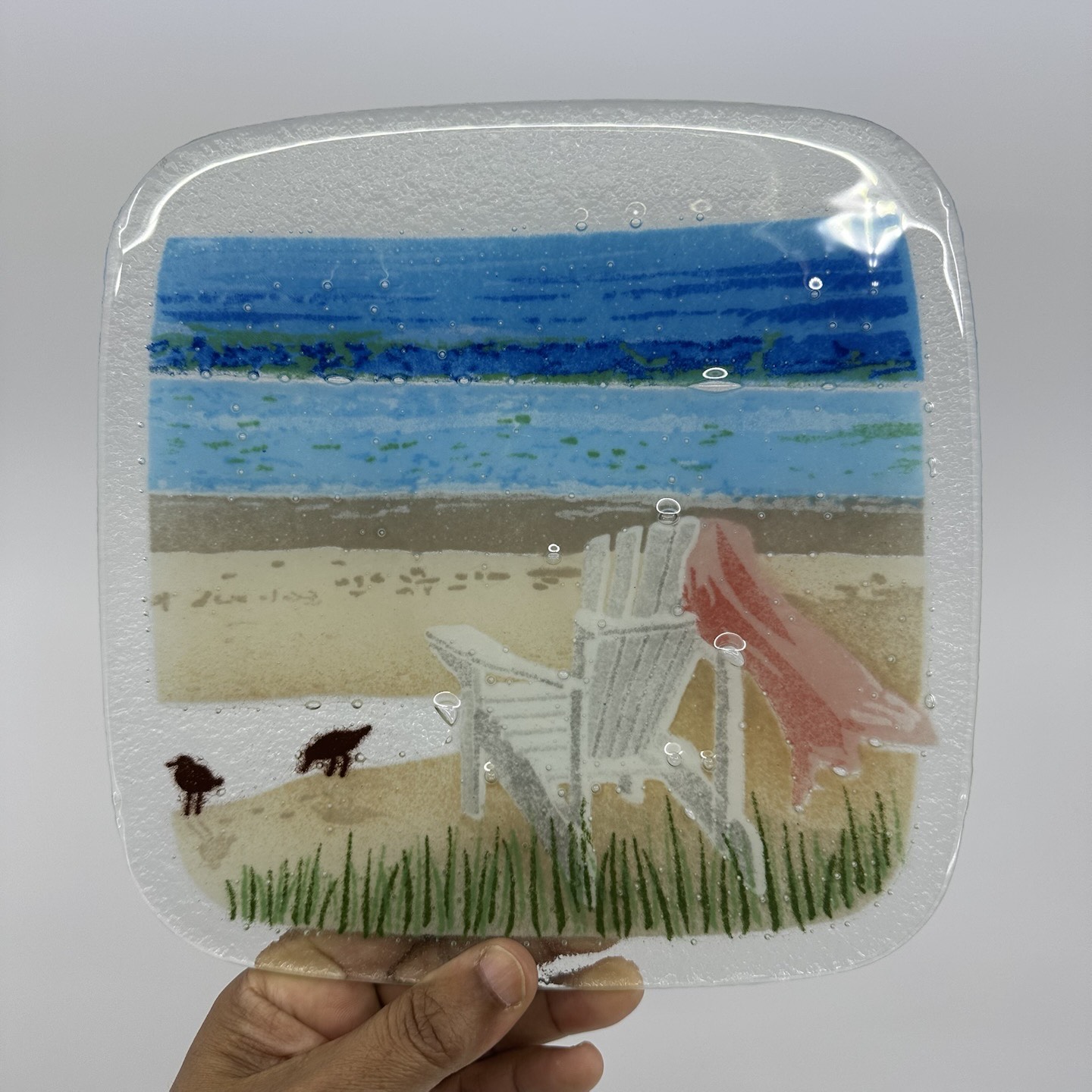 Fused Glass Beach Scene Dish/Tray