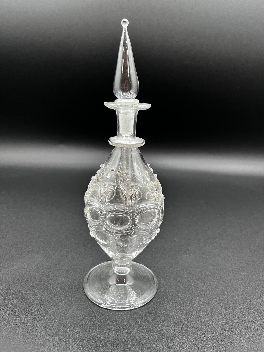 Clear Glass Footed Perfume Bottle With Applied Beads