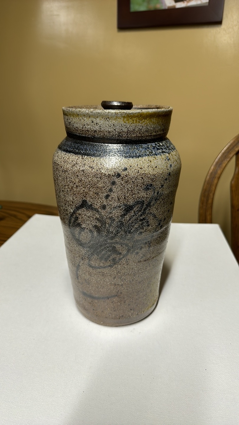 Conner Prairie Pottery Folk Art tall canister crock with lid Salt Glaze ...