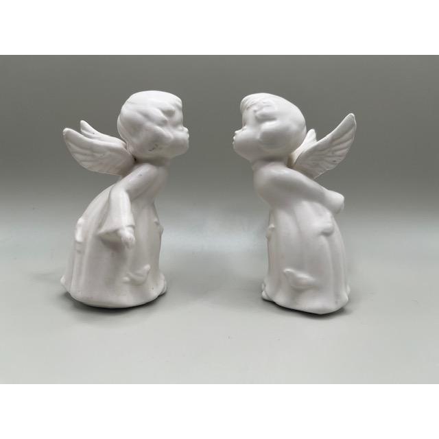 Vintage Bisque Porcelain Kissing Angels Figurines ~ Adorable Pair ~ Japan ~ Measures 3.75 inches ...
