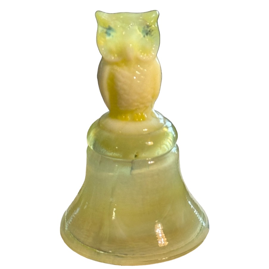 #01 Boyd Yellow Uranium Slag Glass Owl Bell