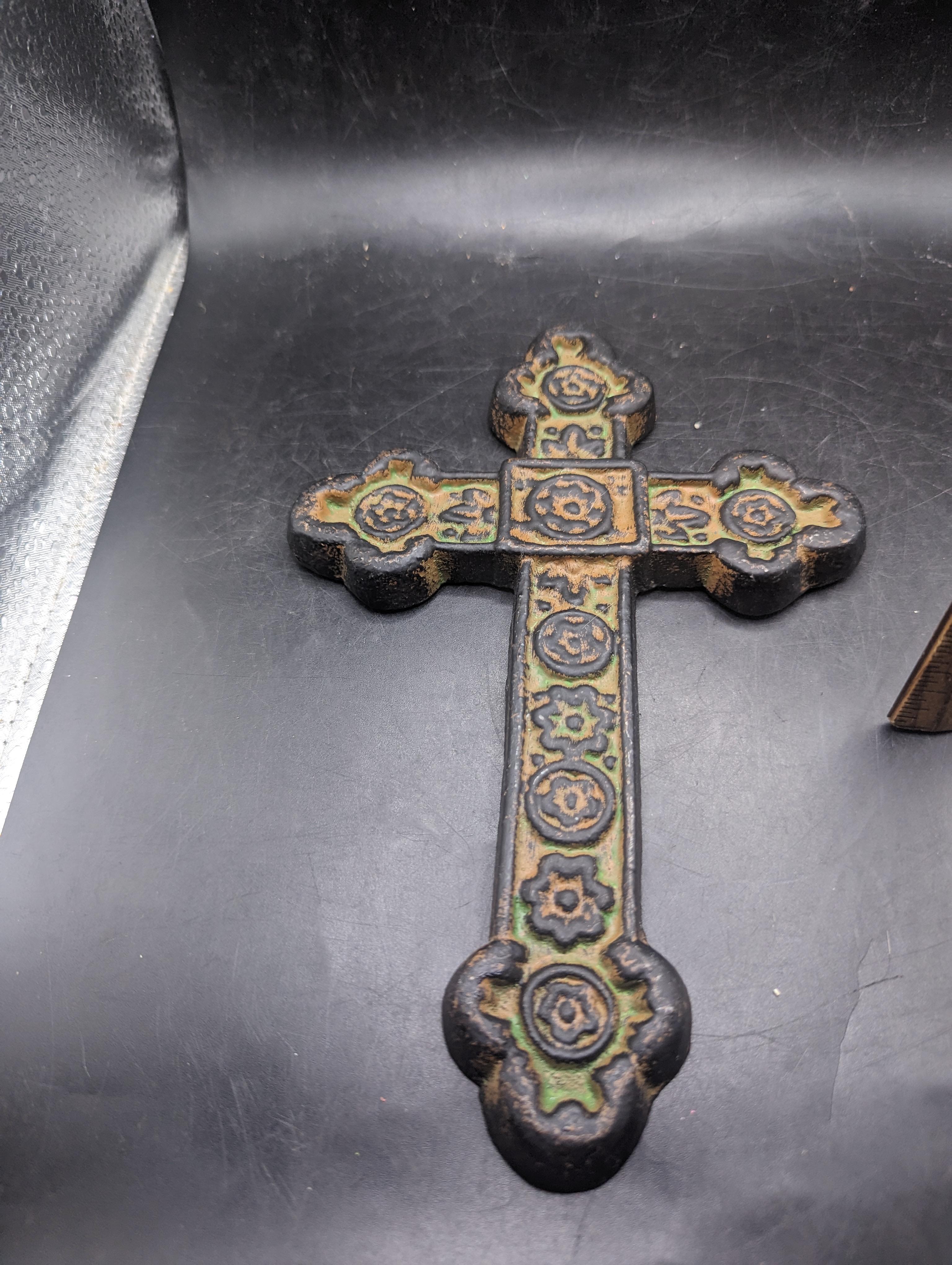 Vintage Wall Cross Cast Iron Heavy Thick w/Sealed Antiqued Finish ...