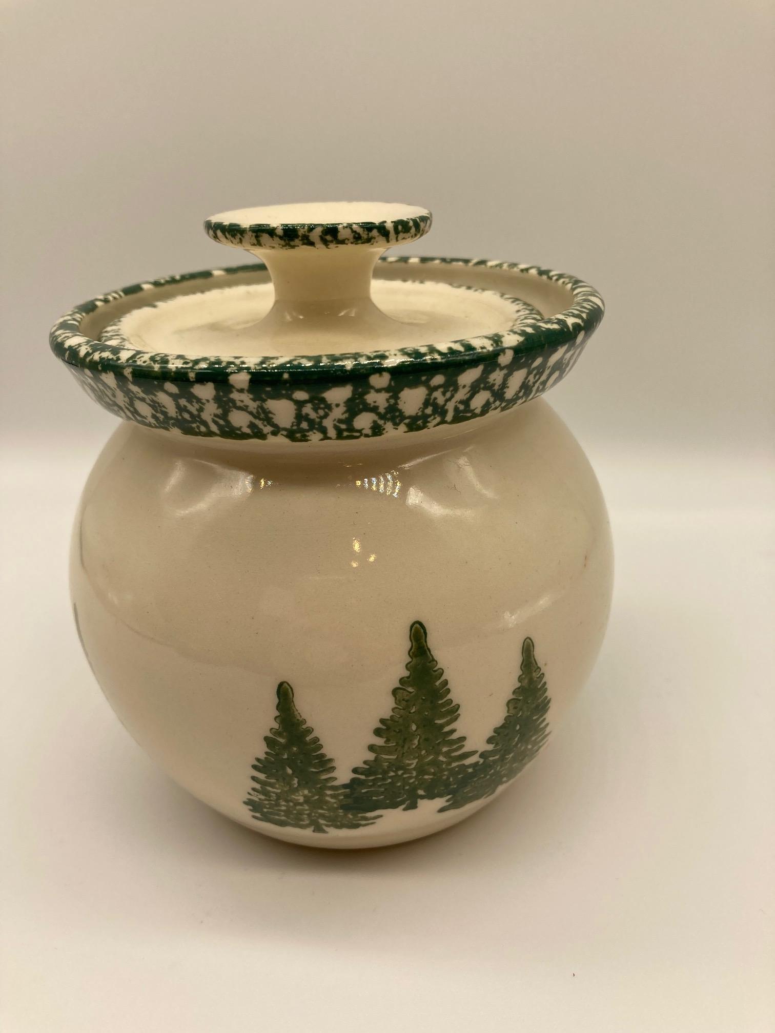 Three Rivers Pottery 1999 M.S.S. Jar With Lid Green Pine Trees