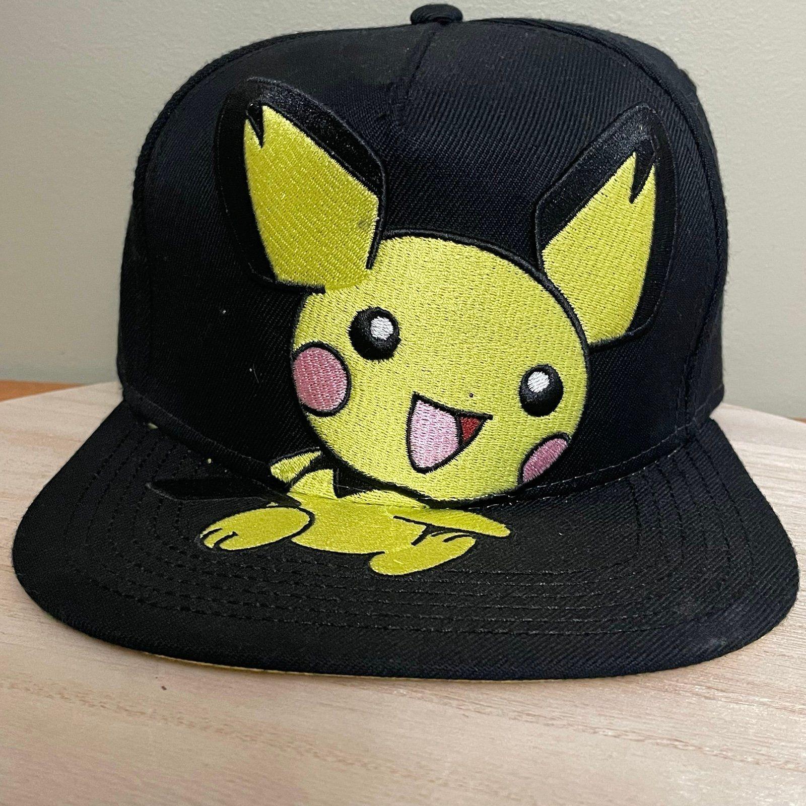 Pokemon Pichu Pikachu Black Snapback Adjustable Hat One Size Acrylic ...